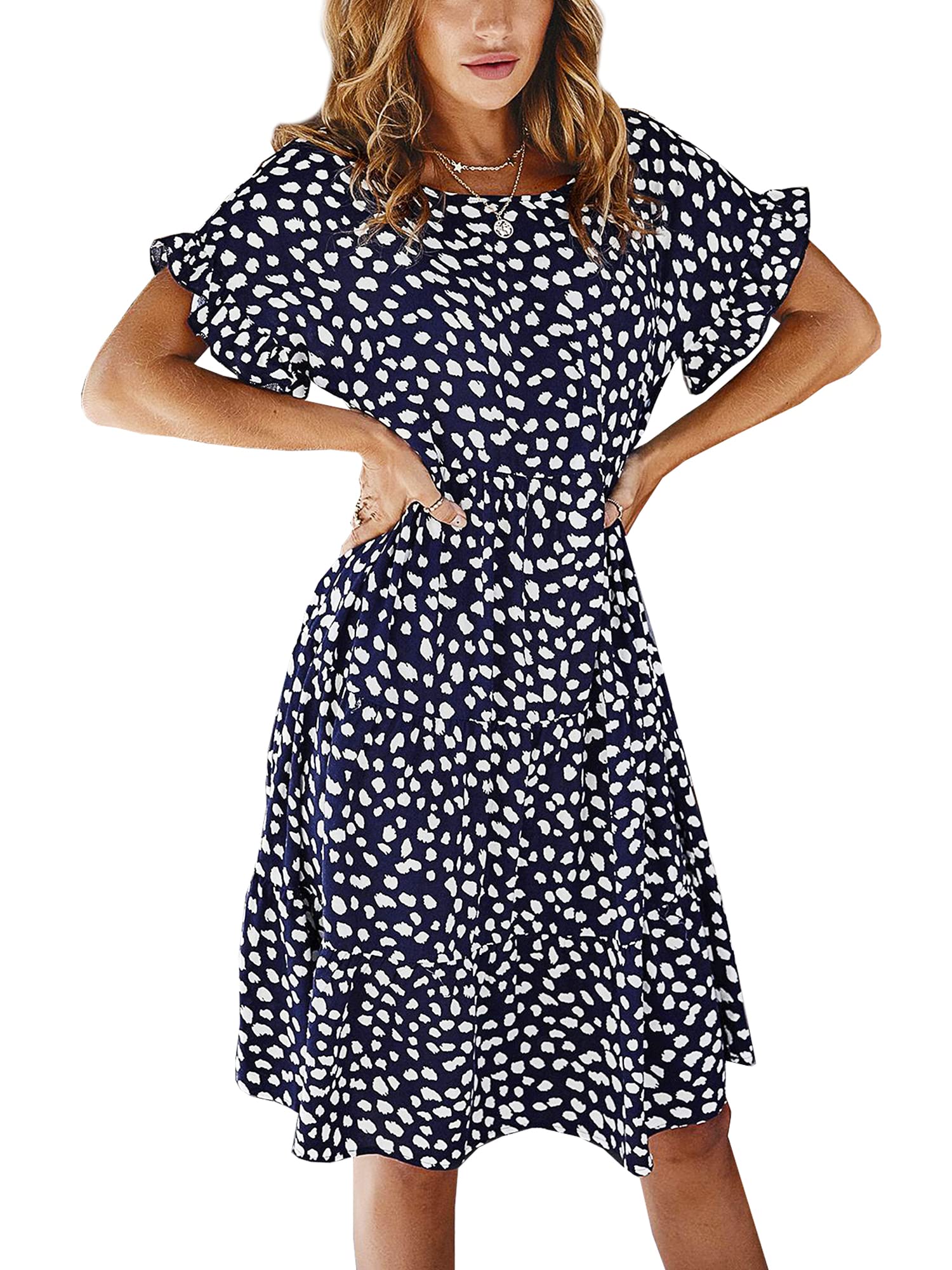 Woolicity Women's Summer Tunic Dress Summer Ruffles Simple Round Neck ...