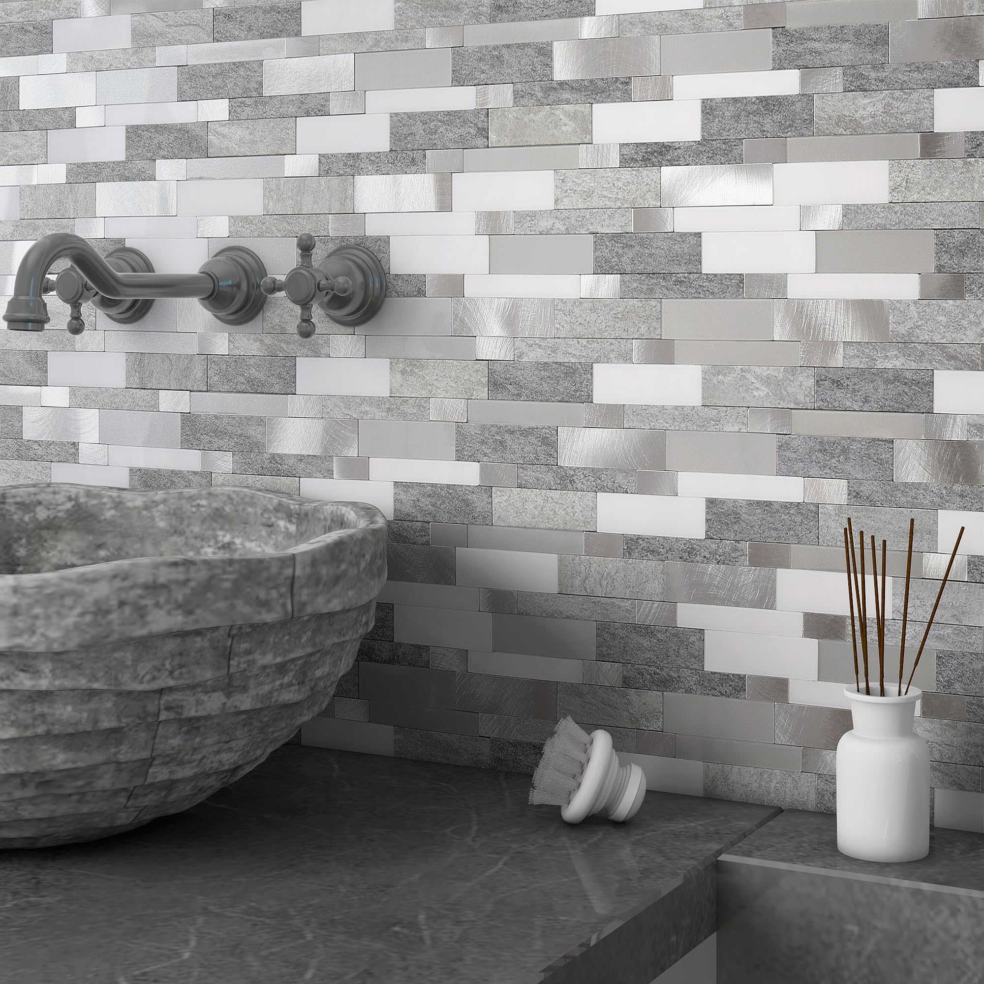 BeNice 3D Brick Tile Stickers Peel and Stick Wall Tiles Stone Effect ...