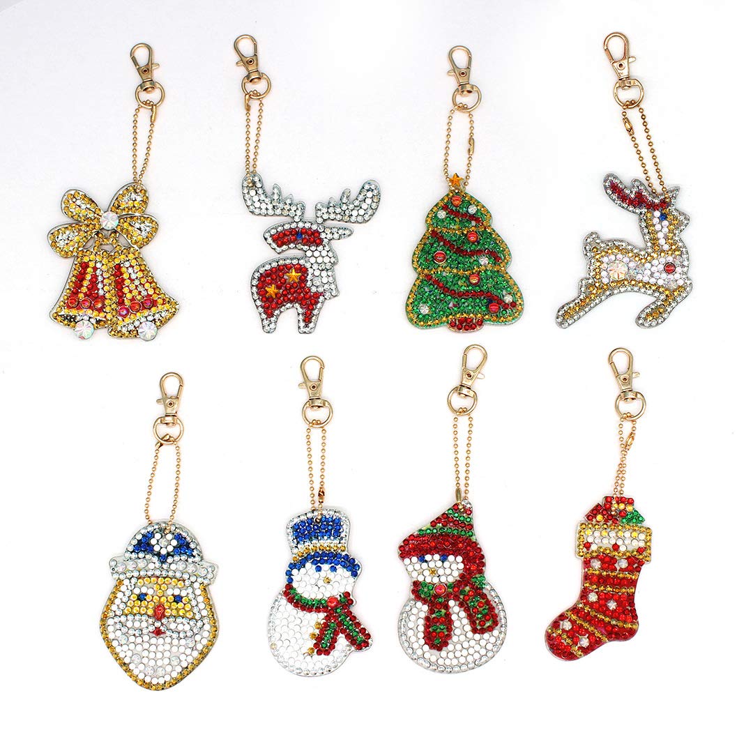 FANXIYA 8 Pieces Christmas Diamond Painting Keyrings, 5D Gem Art Key ...