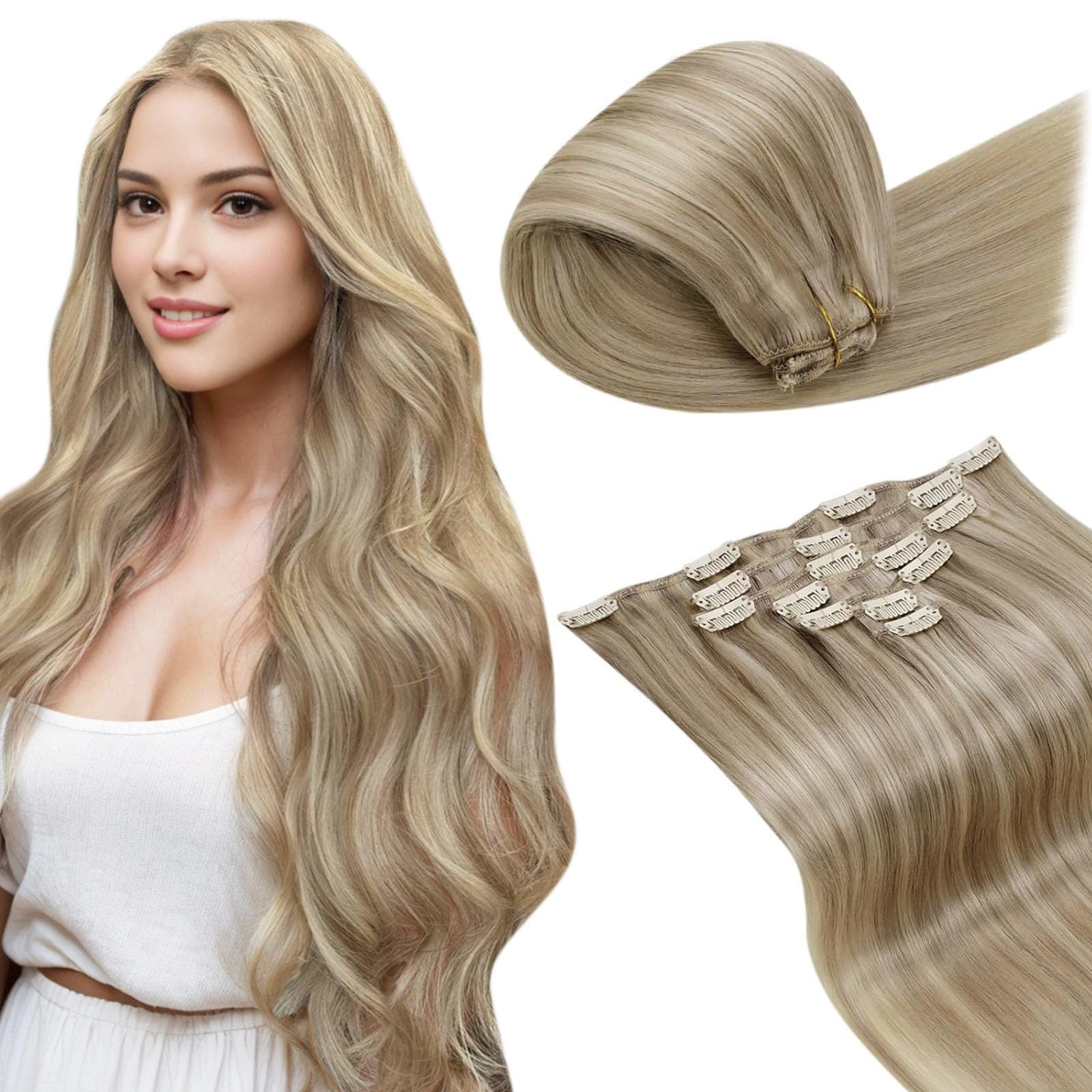 LaaVoo Clip in Hair Extensions Real Human Hair 14 Inch 7pcs 120g Light ...