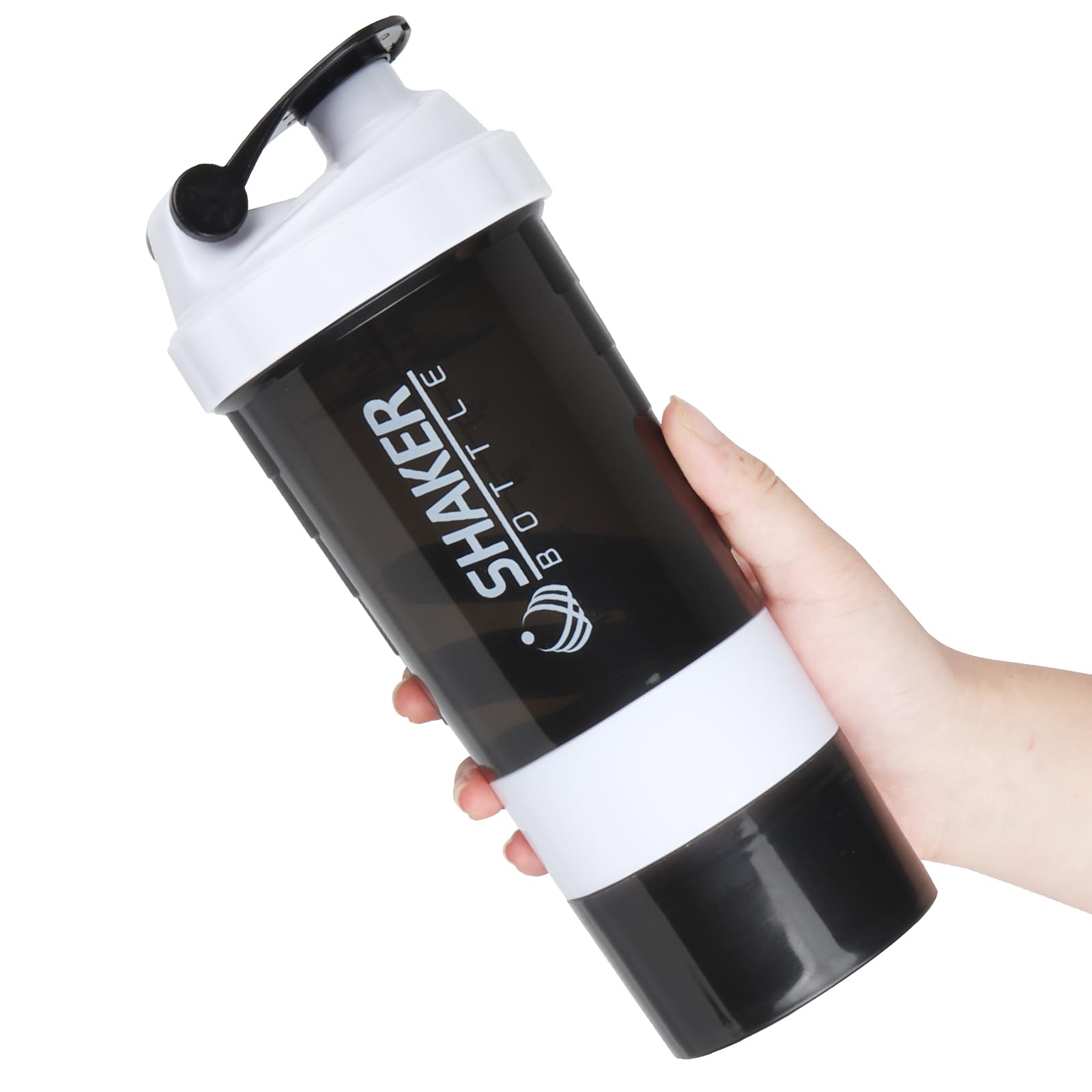 XSUPER Protein Shaker Bottle 16oz 3 Layer Twist Off Shaker Cup with Pill & Supplement Storage ...