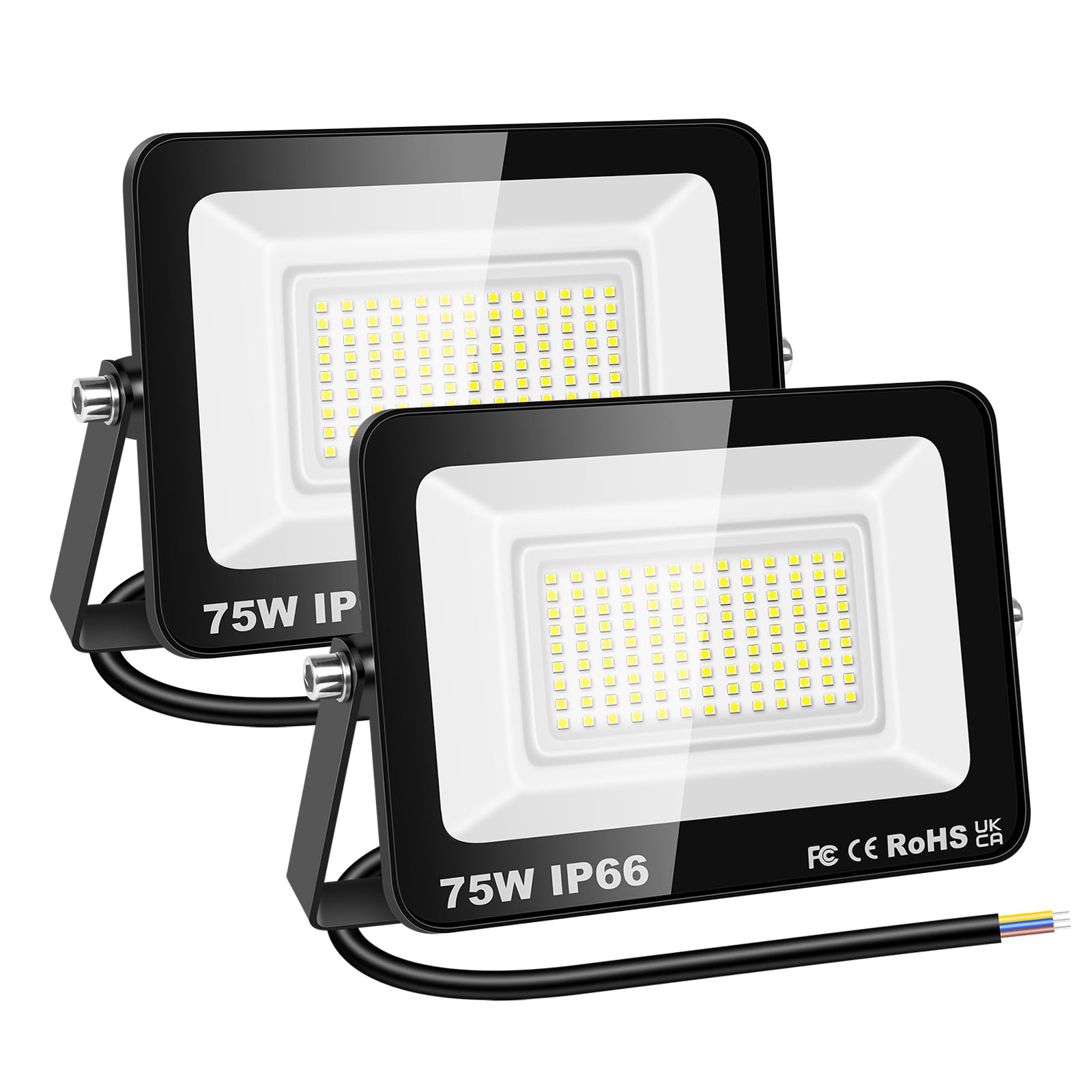 RIGIDON 2 Pcs Outdoor Flood LED Work Light, 75W 7500 Lumens Floodlight ...