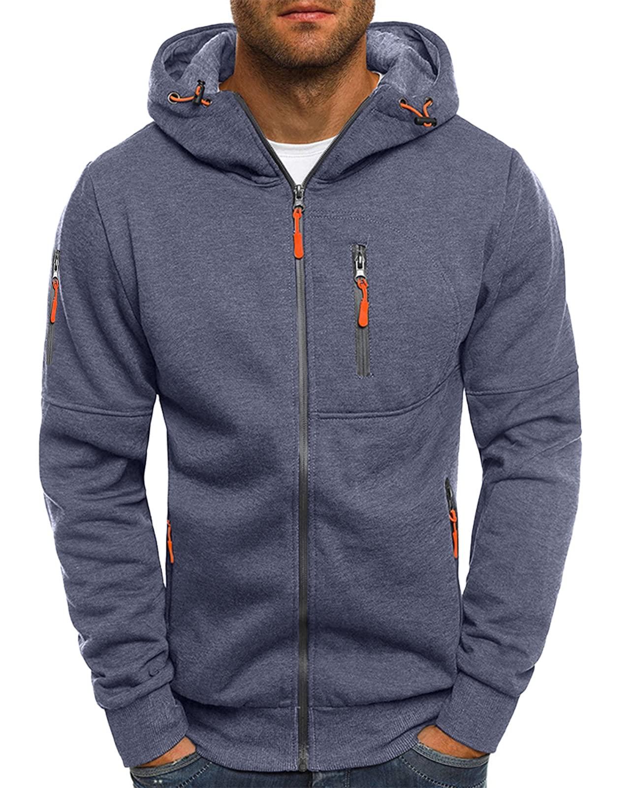 VANVENE Mens Zipped Hoodie Fleece Pullover Hooded Sweatshirt Jackets ...