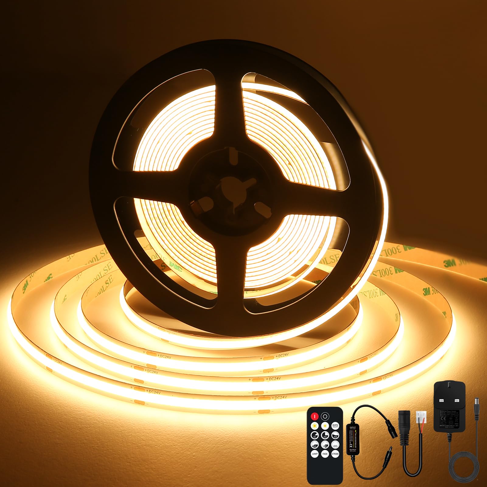 SIRYYUI COB LED Strip Lights 5M,Warm White 2700K Dimmable LED Strip Kit ...