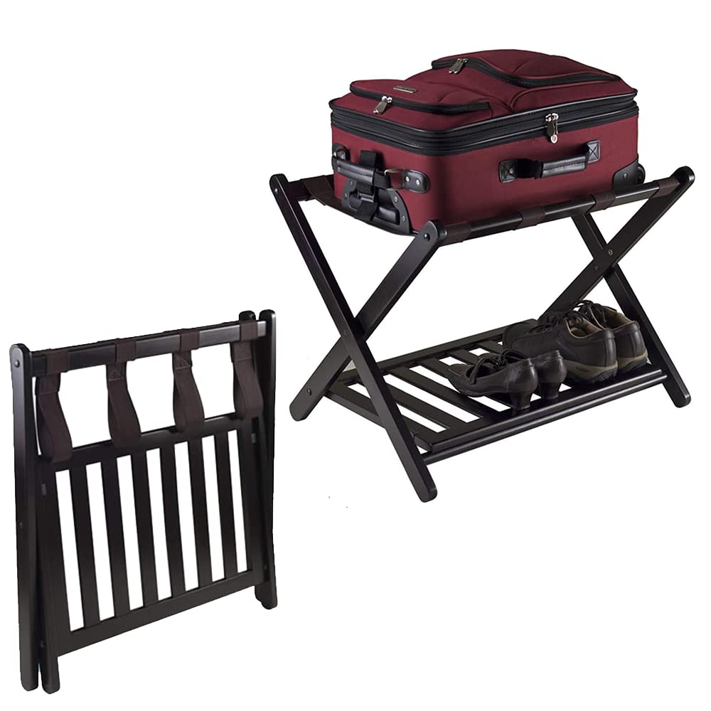 mosegor Luggage Rack Folding Suitcase Stand 2-Tier Bamboo Luggage ...