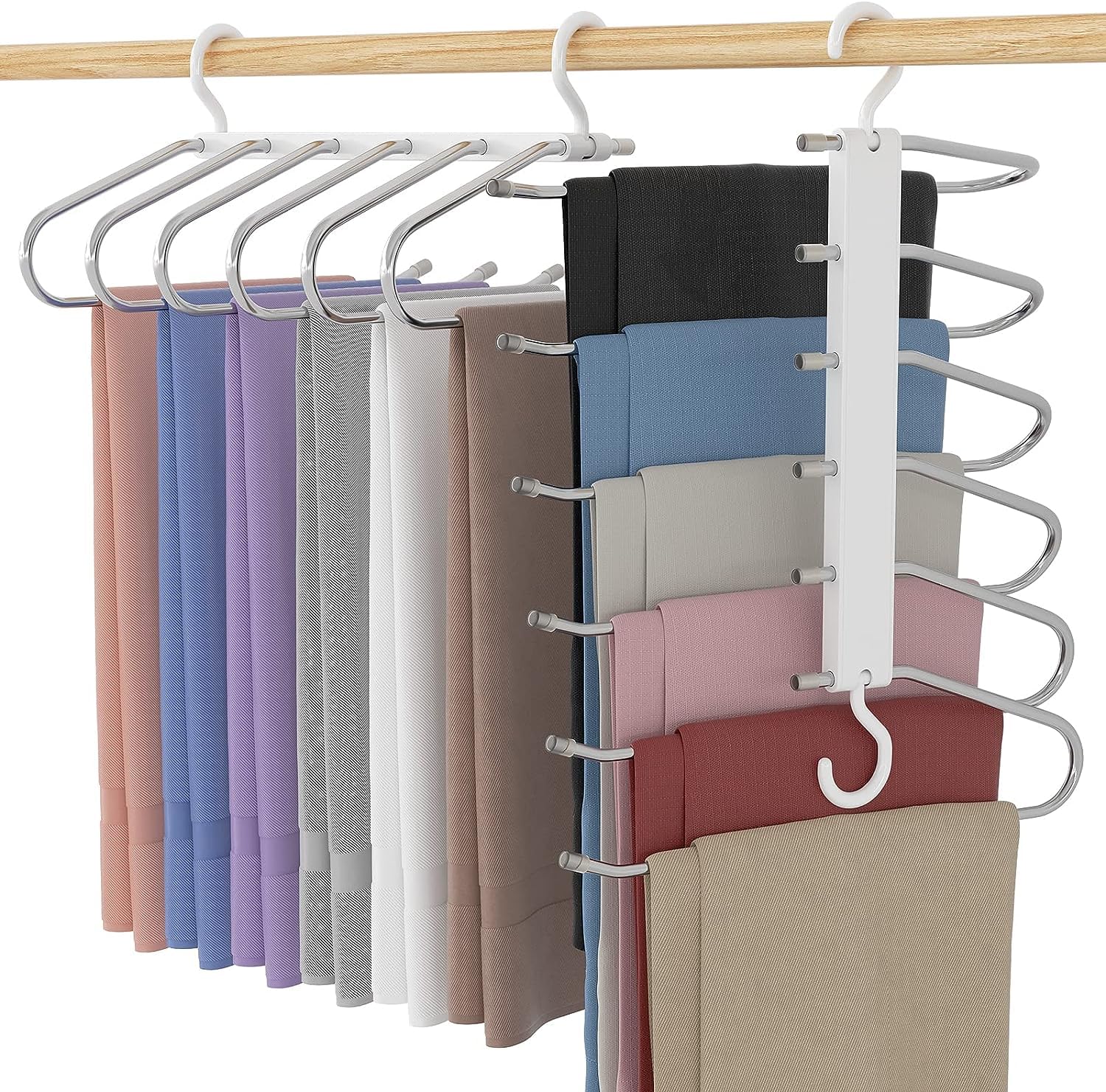Trouser Hangers, 6 Tier Multi-Functional Rack Space Saving for Hanging ...