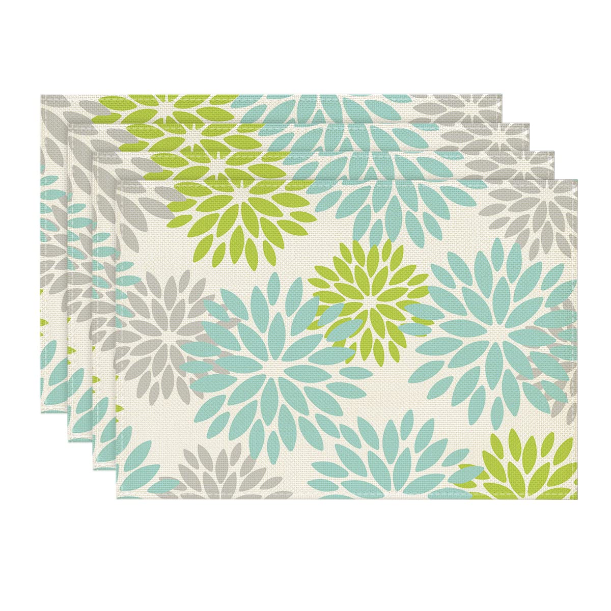 Artoid Mode Boho Green Dahlia Floral Winter Placemats Set of 4, 30x45 cm Geometric Table Mats ...
