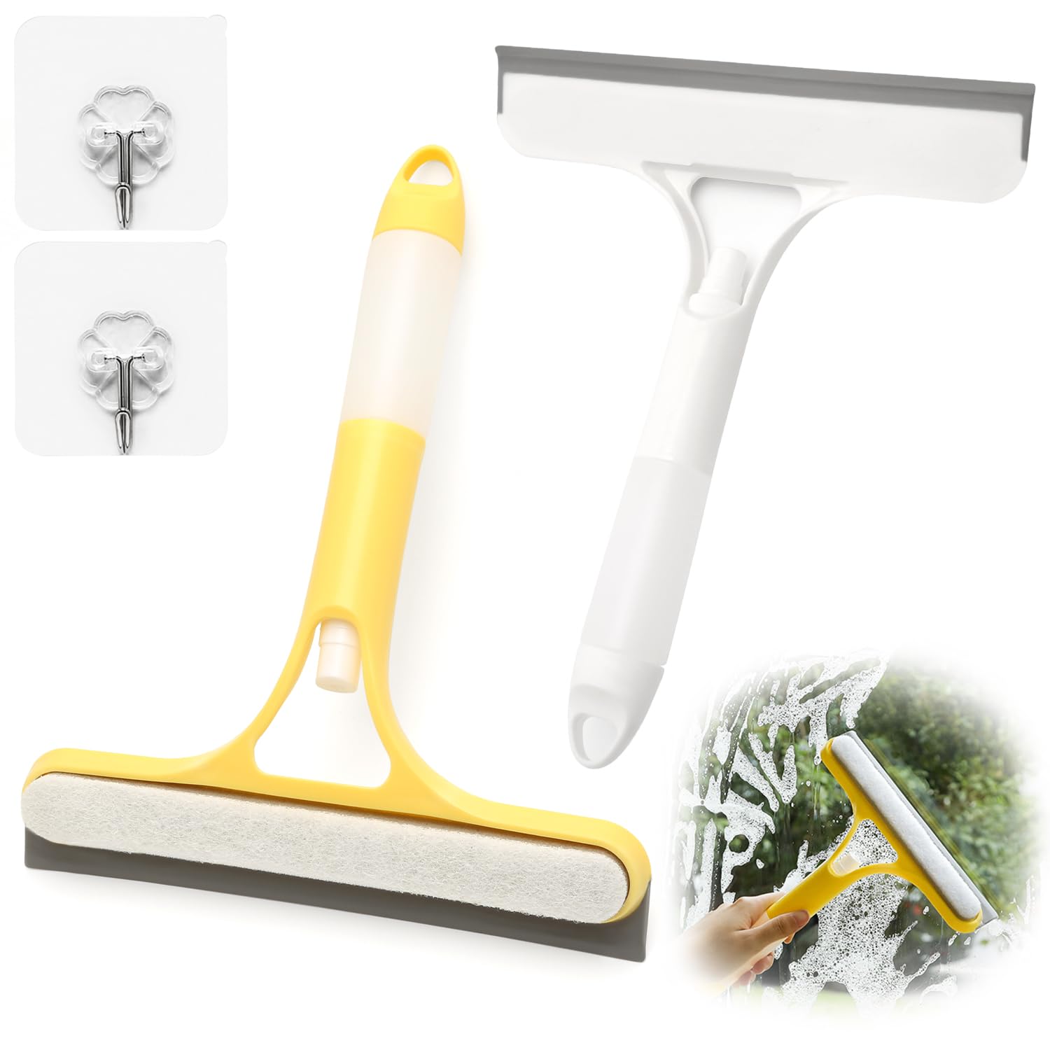 3 in 1 Glass Cleaner Scraper, 2 Pieces Plastic Glass Window Wipers with ...