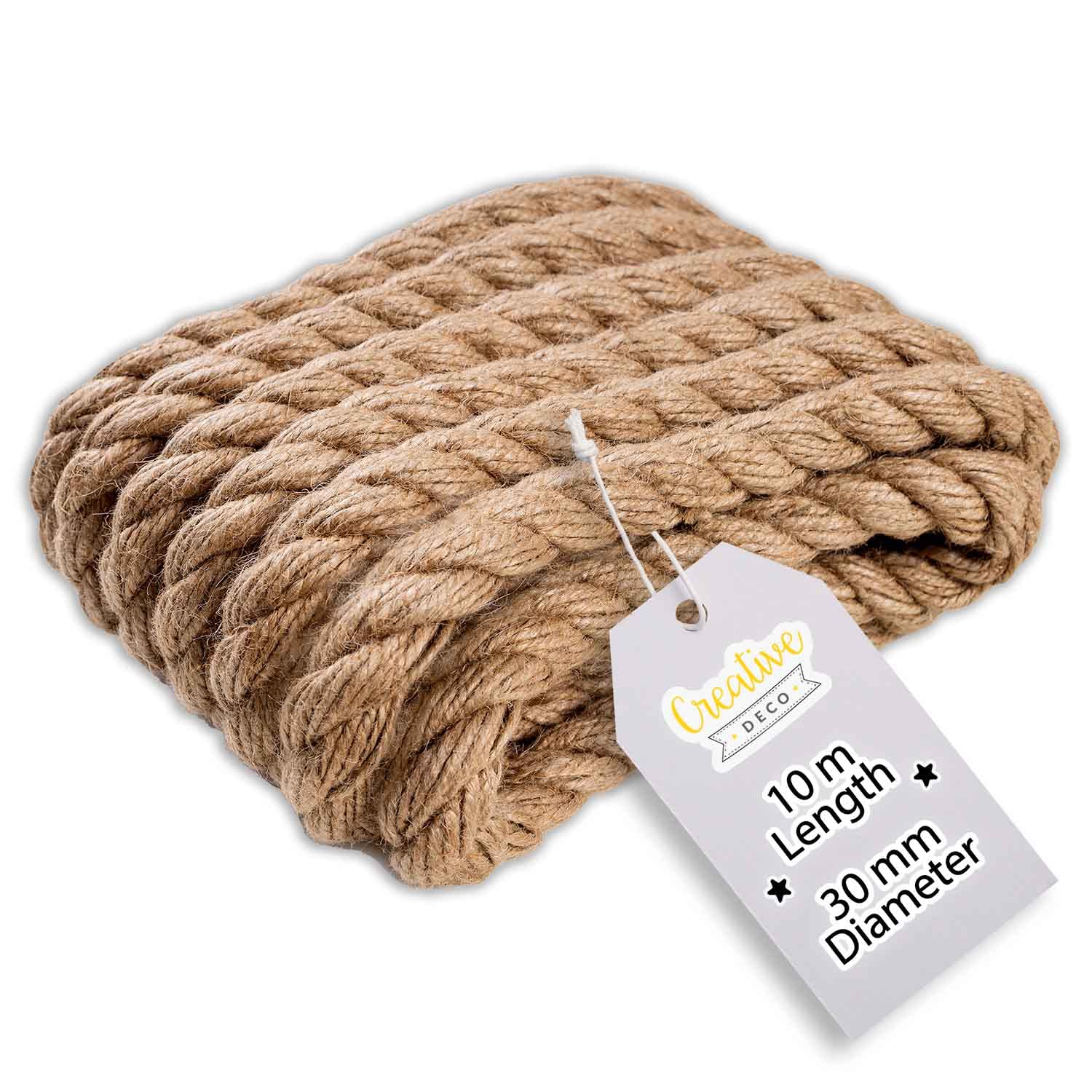 Creative Deco Thick Heavy Duty Jute Rope Natural Brown | 10m x 30mm ...