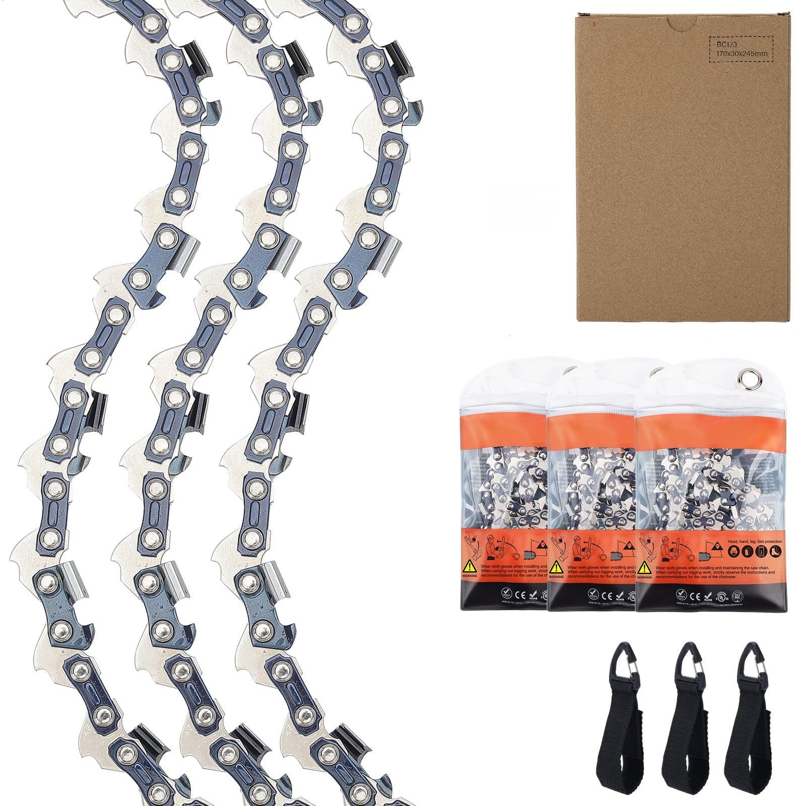 3-Pack Chainsaw Chain for 8 Inch (20cm) Bar, 33 Drive Links, 3/8" LP ...