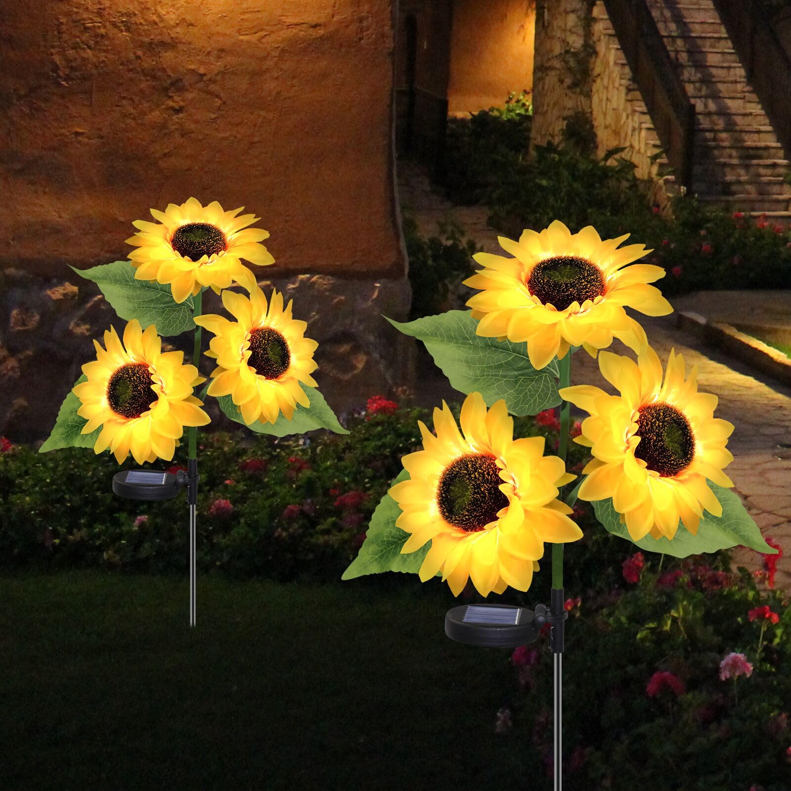 Forlivese 6 Flowers Sunflower Solar Lights Outdoor Garden,2 Pack Solar ...