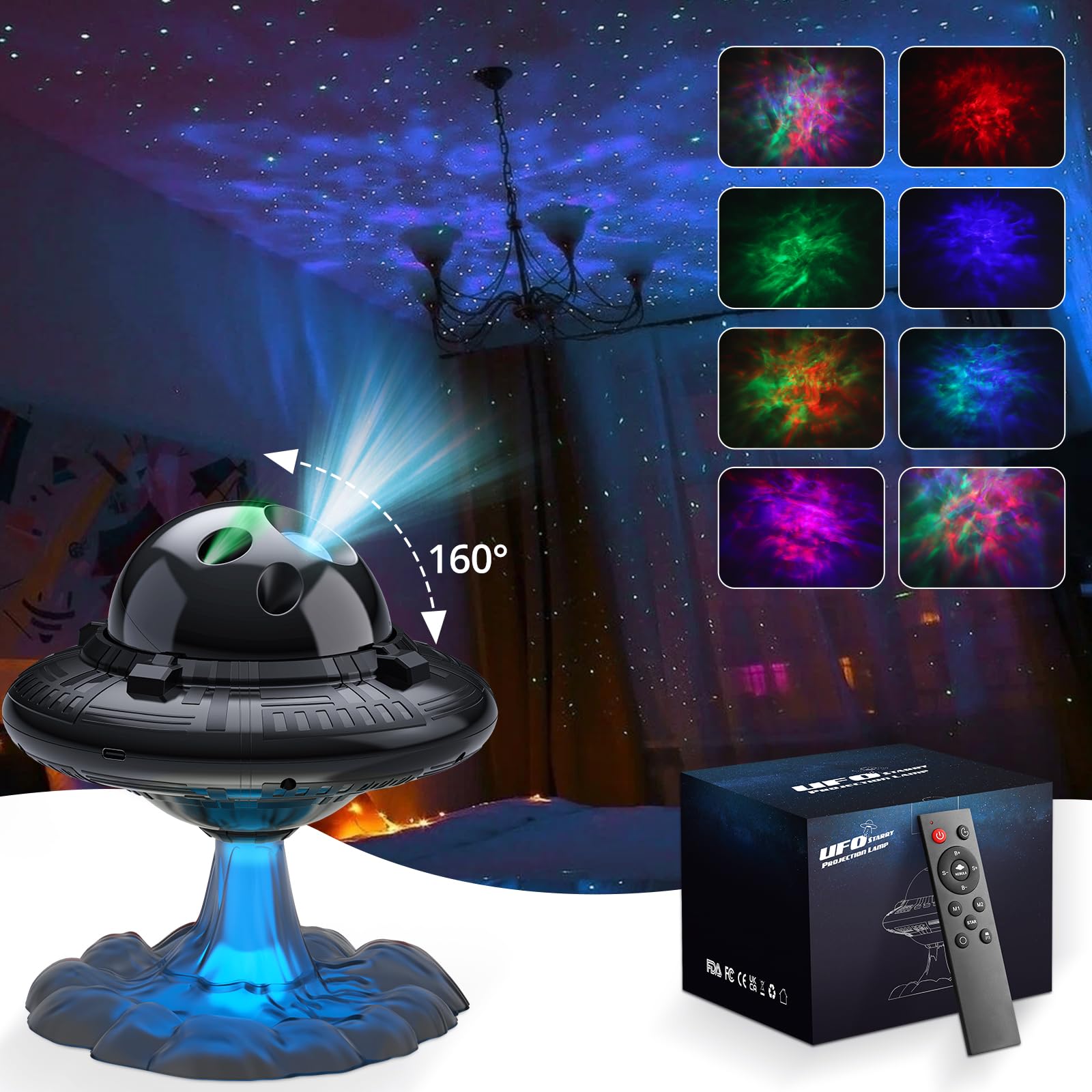 HOMGEN Galaxy Projector, UFO Galaxy Light Projector with 8 Cloud 3 Star ...