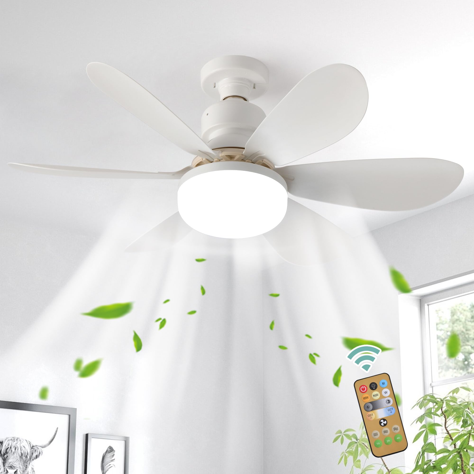 Ganeed Screw in Ceiling Fan Light E27 Socket with Remote Control LED ...