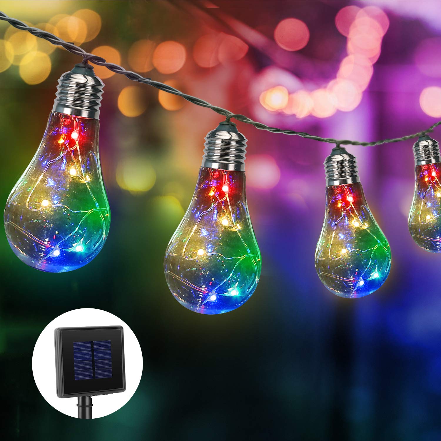 AIDDOMM Solar Bulbs Light-10 LED Multicolored Solar Bulb String Lights ...