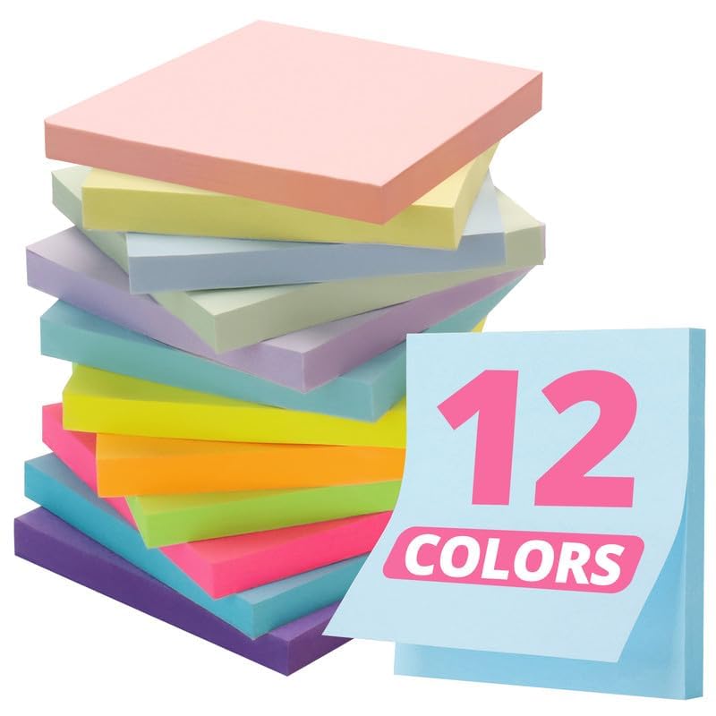 EnigmaDrops Sticky Notes, 12 Pads, 3x3 inches, Colorful Self-Stick Note ...