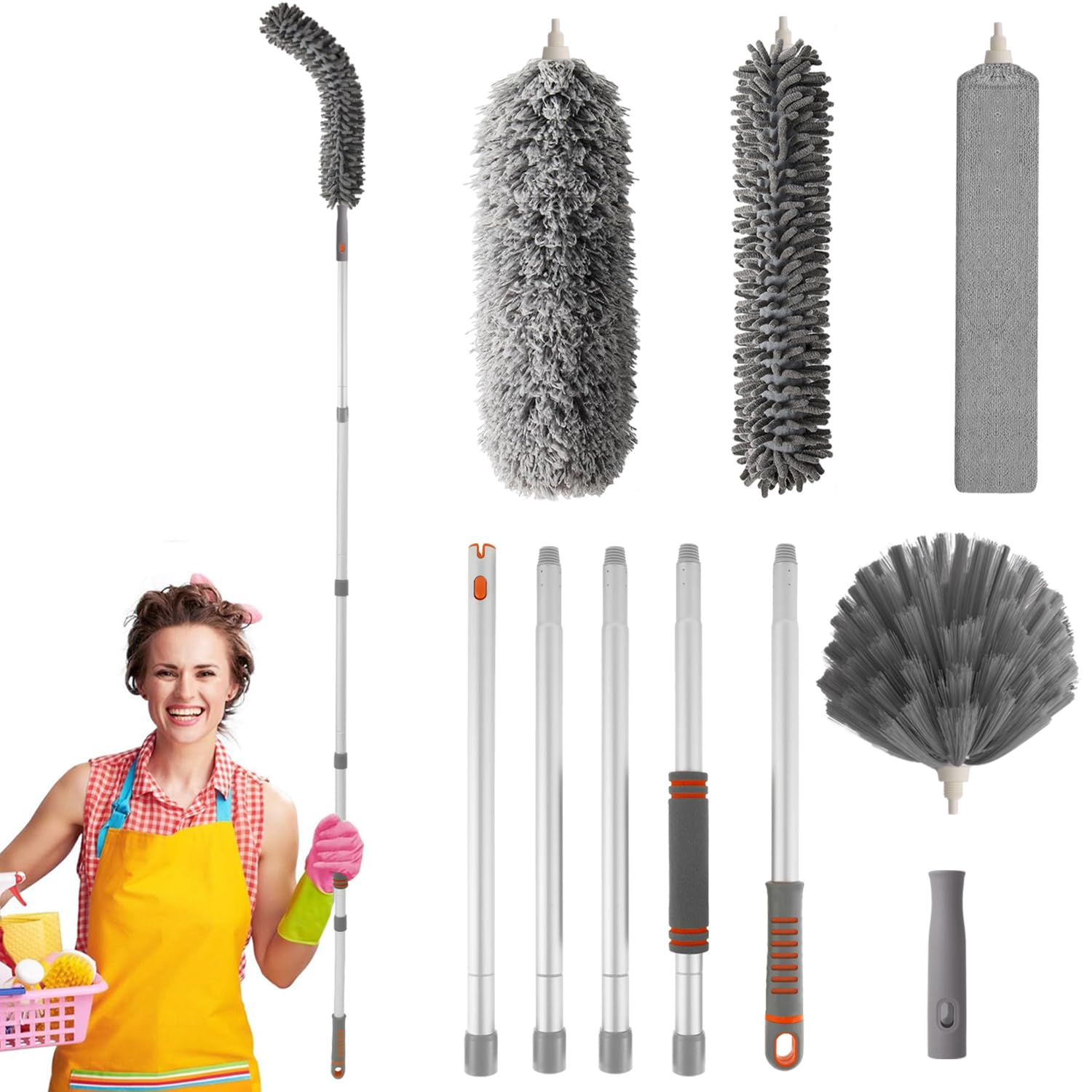 JUBORUI 10PCS Feather Duster Extendable, Bendable Washable Long Handle ...