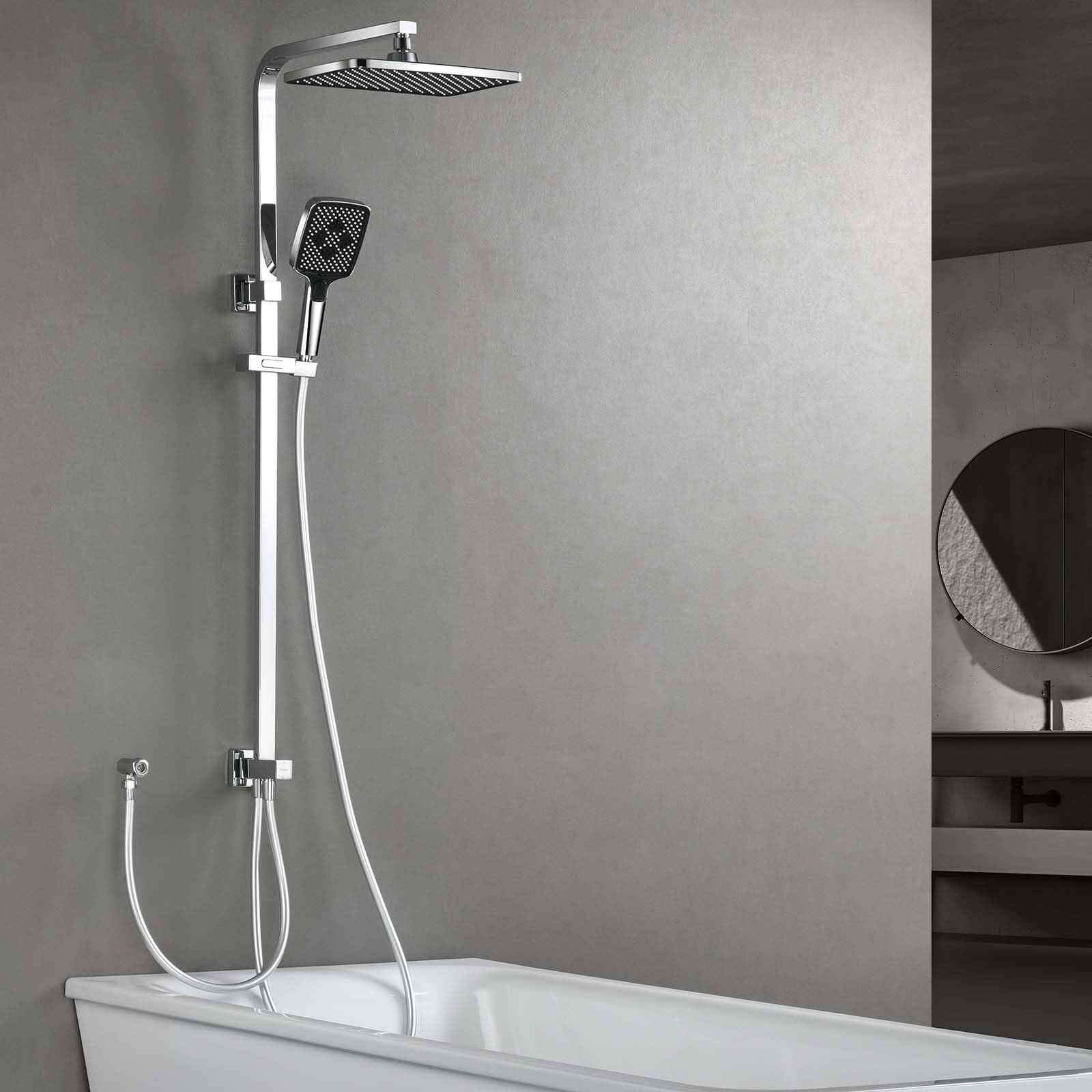 SonTiy Square Shower Riser Rail Kit, XXL Rainfall Shower Head and Hose ...