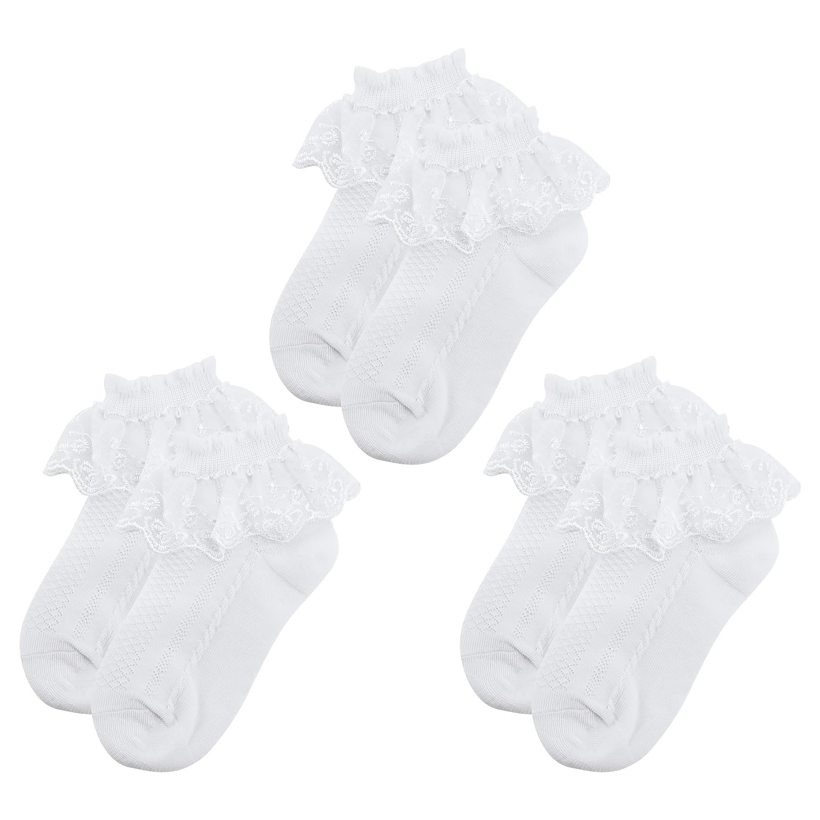 Fadcaer 3 Pairs Frilly Socks for Kids, Ruffle Socks Women Ankle Socks ...