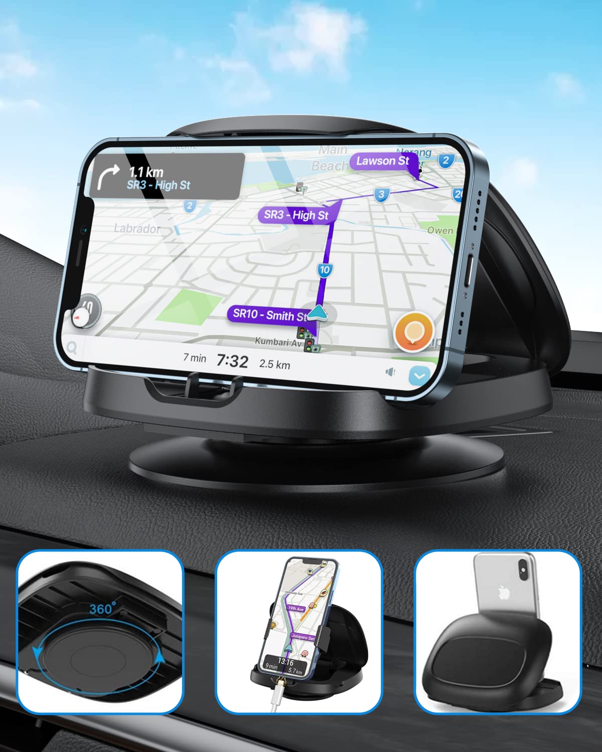 Car Phone Holder, 360° Rotatable Phone Holder for Car Dashboard ...