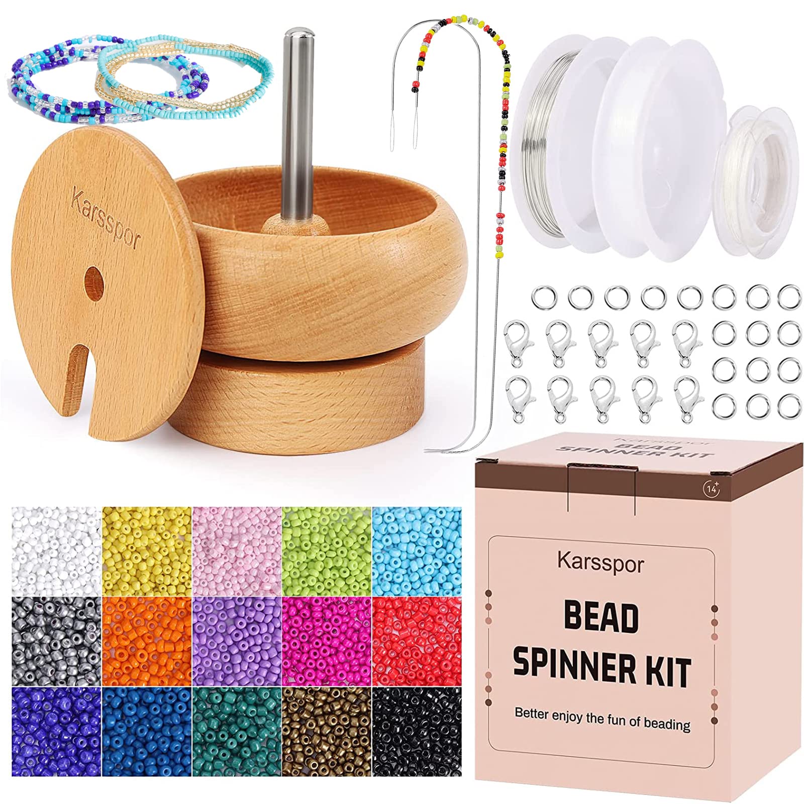 Karsspor Bead Spinner with 15000PCS Seed Beads and 2 PCS Big Eye ...
