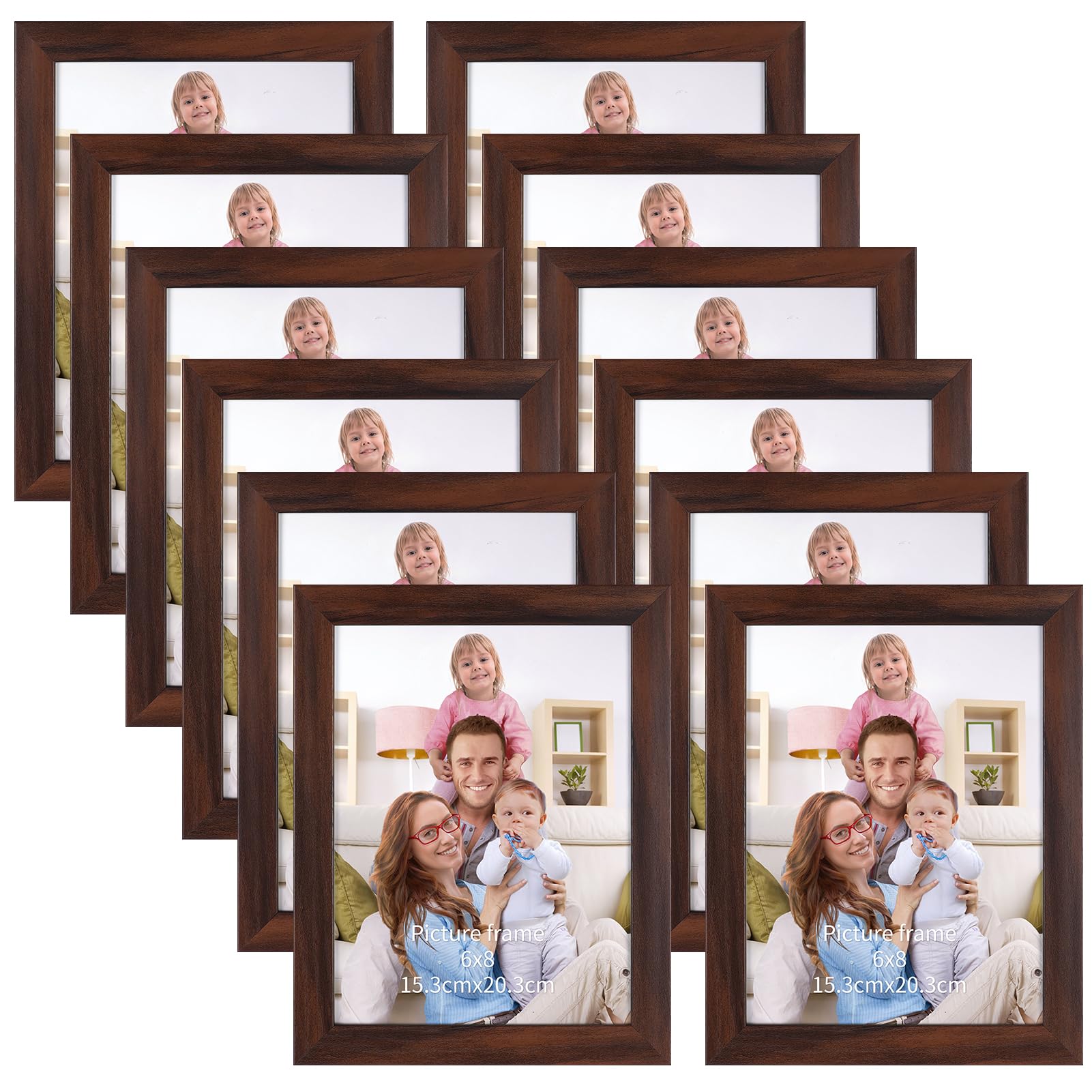 Giftgarden 12 Pack 6x8 Photo Frames, Brown Picture Frames 8x6 for Wall ...