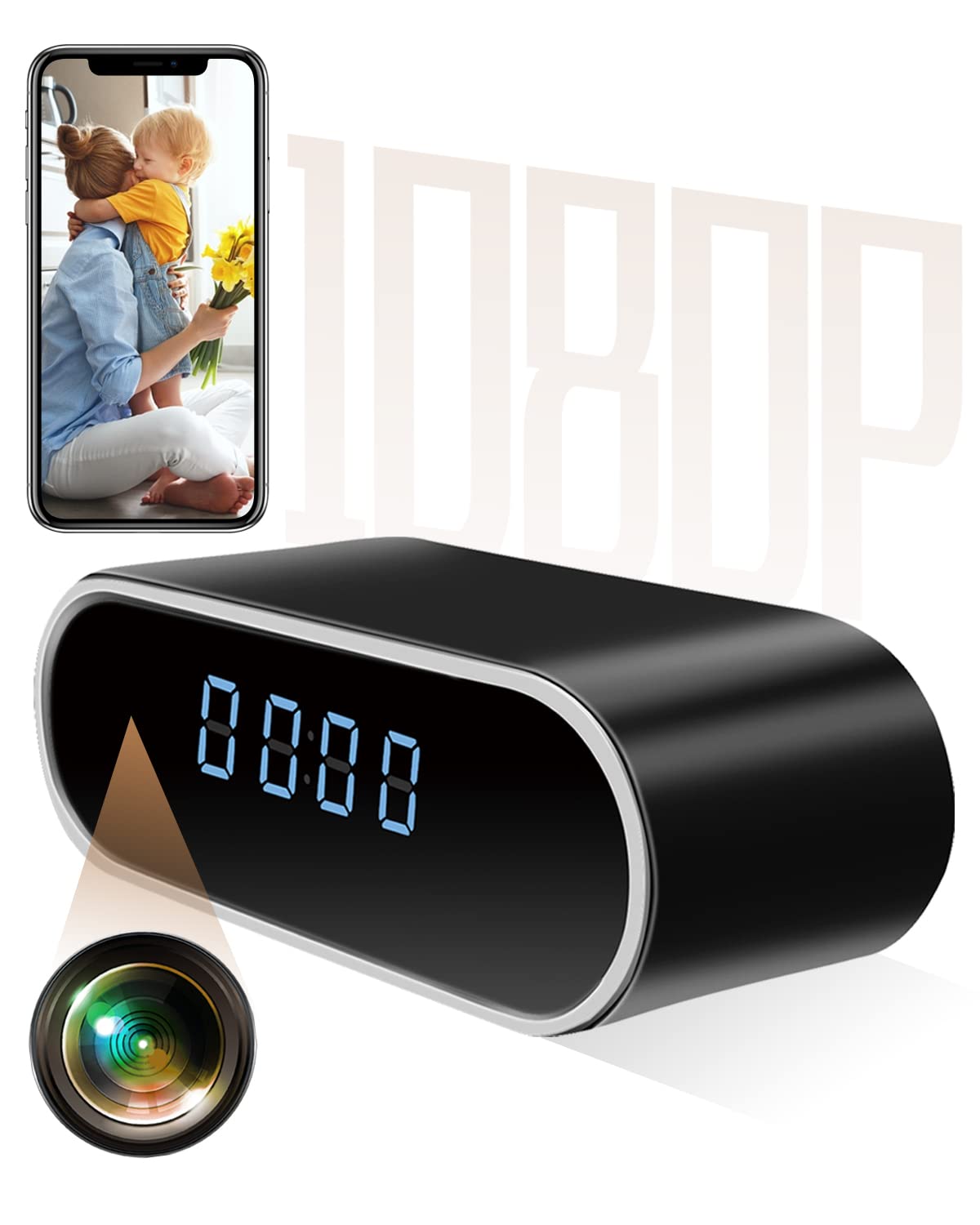 KAGMY Hidden Camera Clock, HD 1080P WiFi Hidden Spy Clock Camera with ...