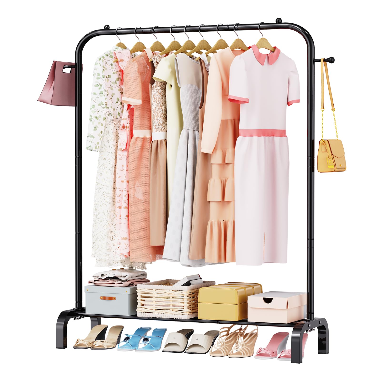 LOEFME Clothes Rail, Clothes Rack with Hooks, Sturdy Hanging Solution ...