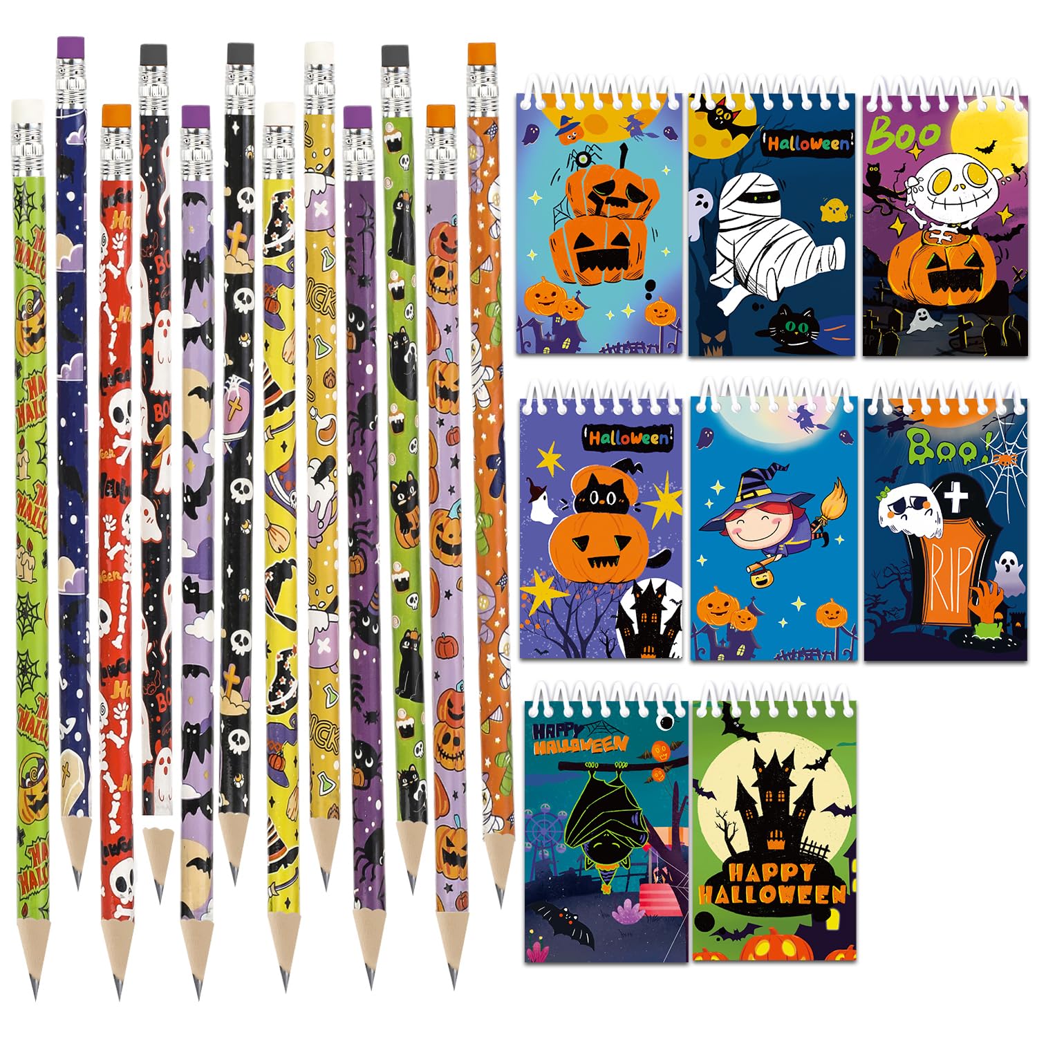 ZALAON Halloween Pencil Mini Spiral Notepads,32 Pieces Halloween ...