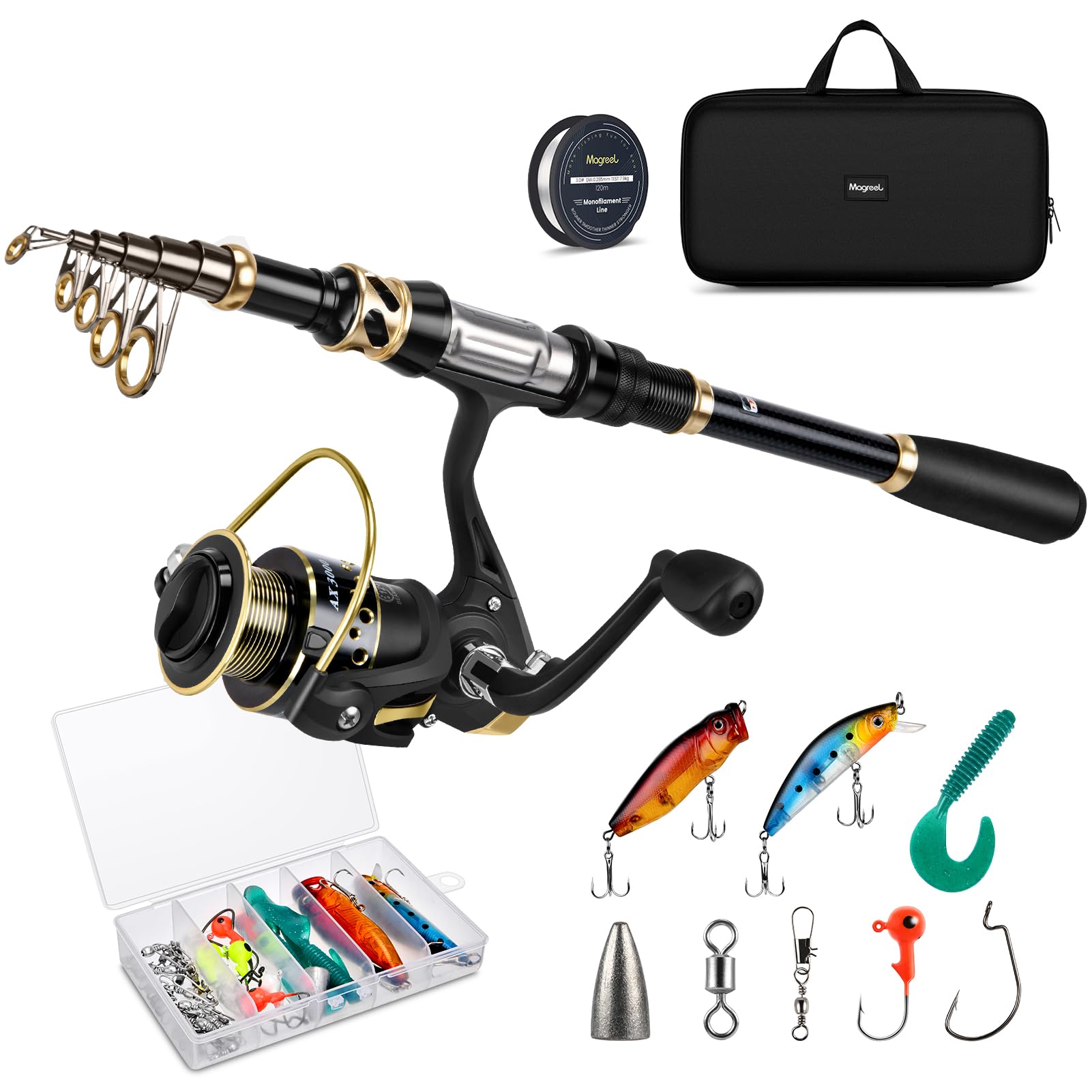 Magreel Telescopic Fishing Rod and Spinning Reel Combo Set with Fishing ...