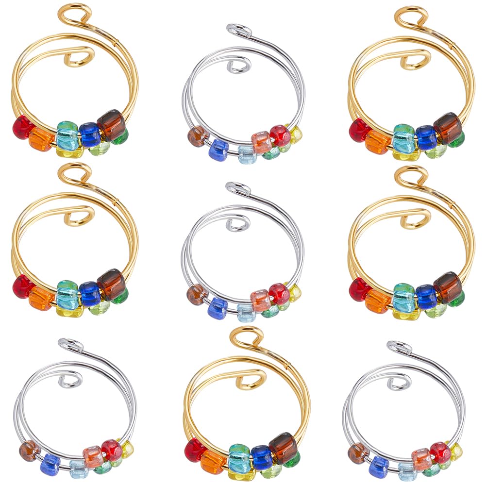SUNNYCLUE 10Pcs Crochet Rings Beaded Knitting Crochet Ring Stainless ...