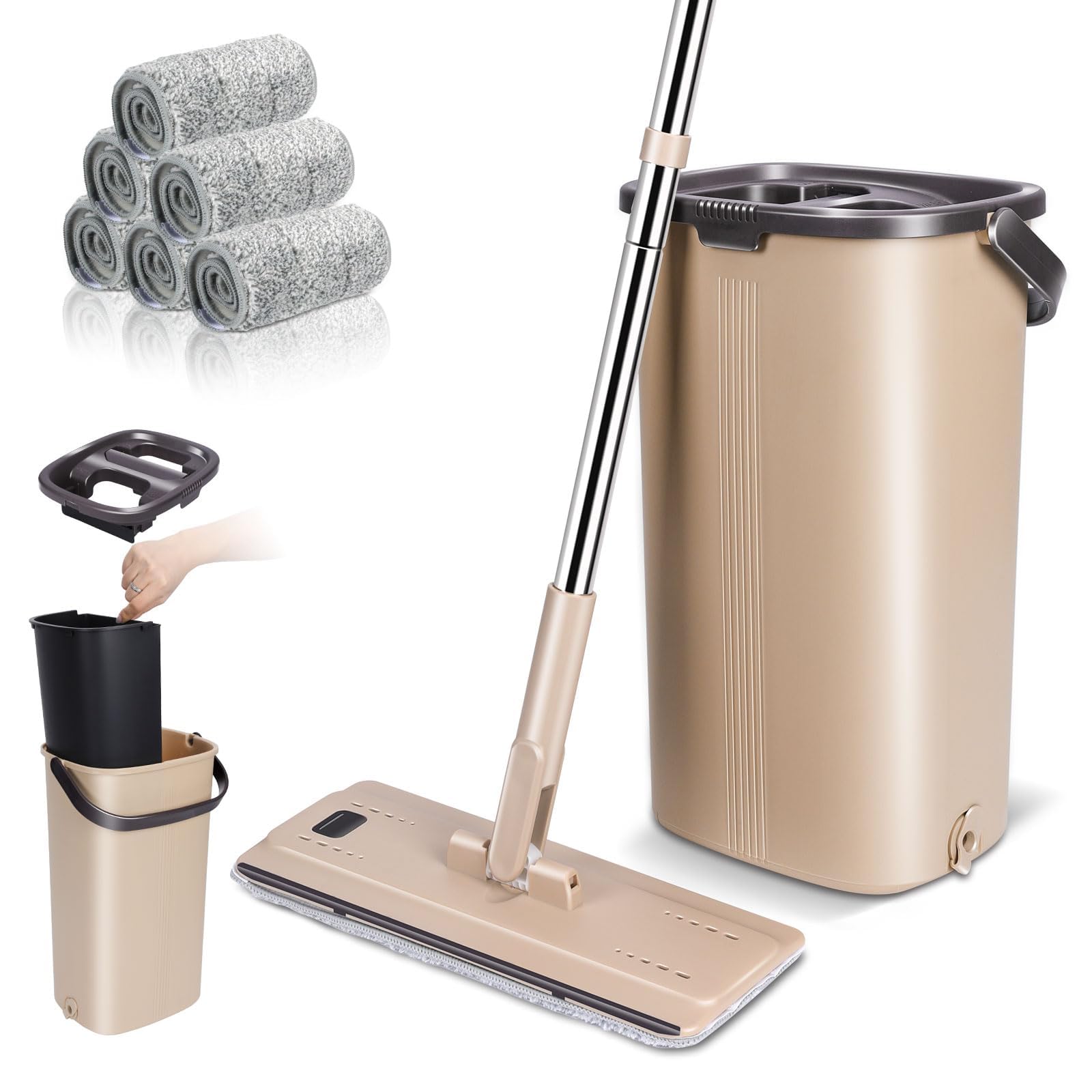 Myiosus Mop and Buckets Sets, Flat Mop Bucket with 6 Washable ...