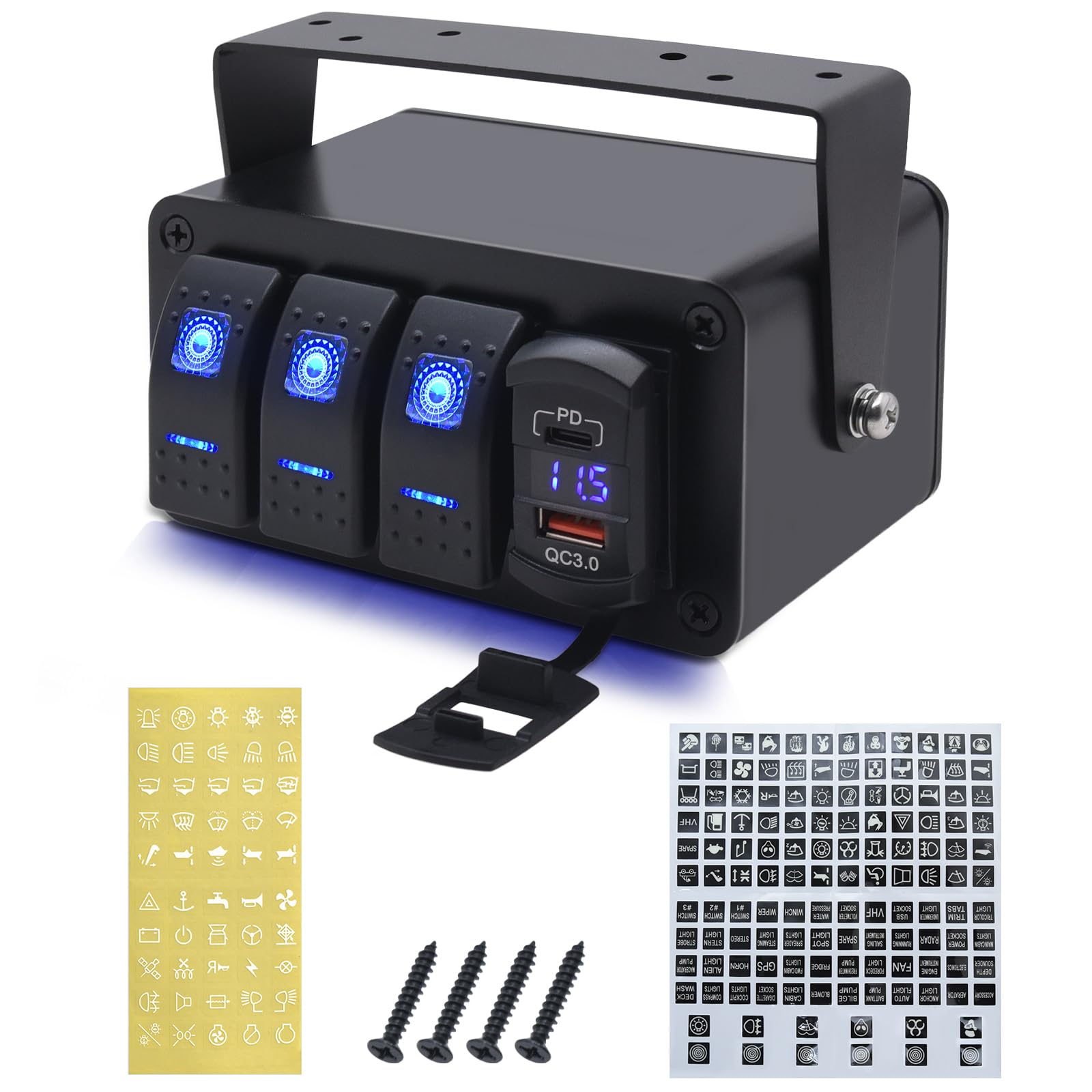 KAOLALI 3 Gang Rocker Switch Panel 12V 24V Switch Panel ON/OFF Toggle ...