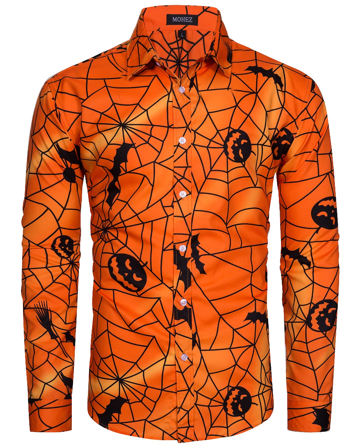 MOHEZ Mens Halloween Shirt Ugly Pumpkin Casual Long Sleeve Funny Button ...