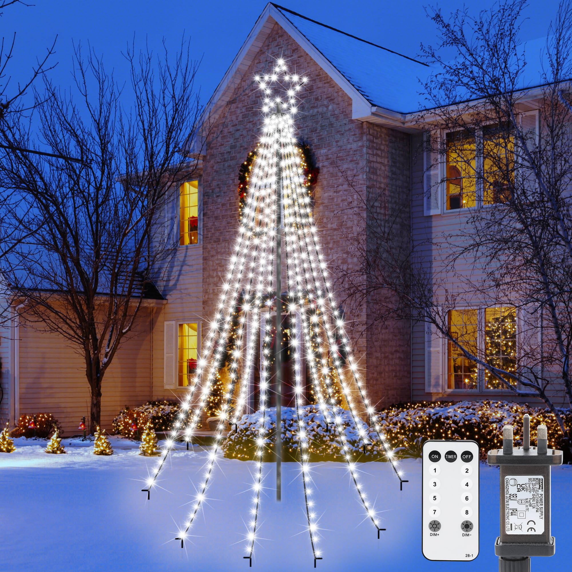 Joomer Christmas Tree Lights White with Ring and Topper Star, 450LED 2 ...