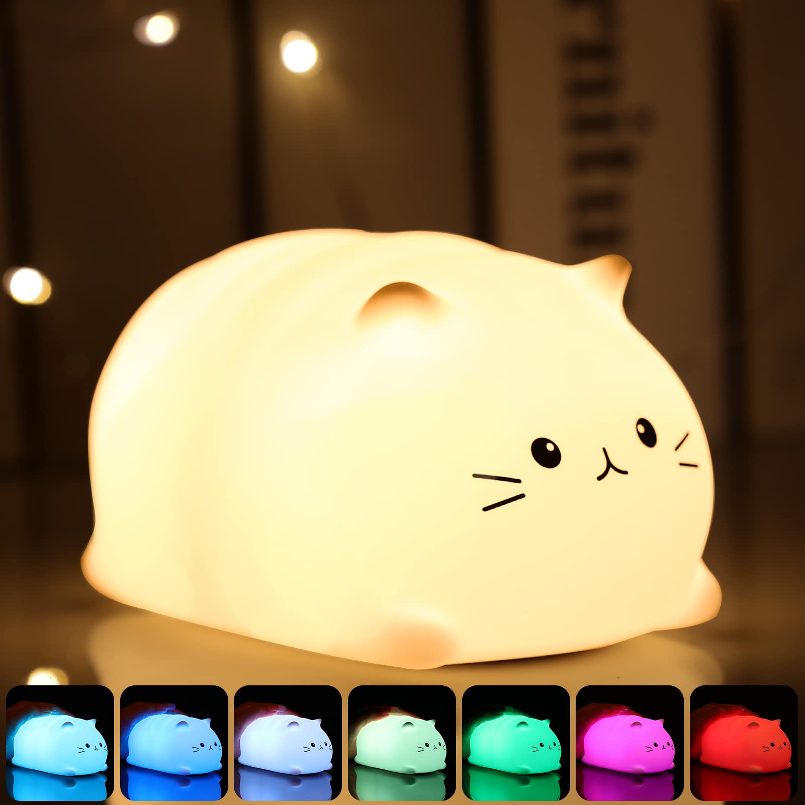 Tremdwoto Cute Cat Lamp, Night Light for Girls Bedroom, 7 Color ...