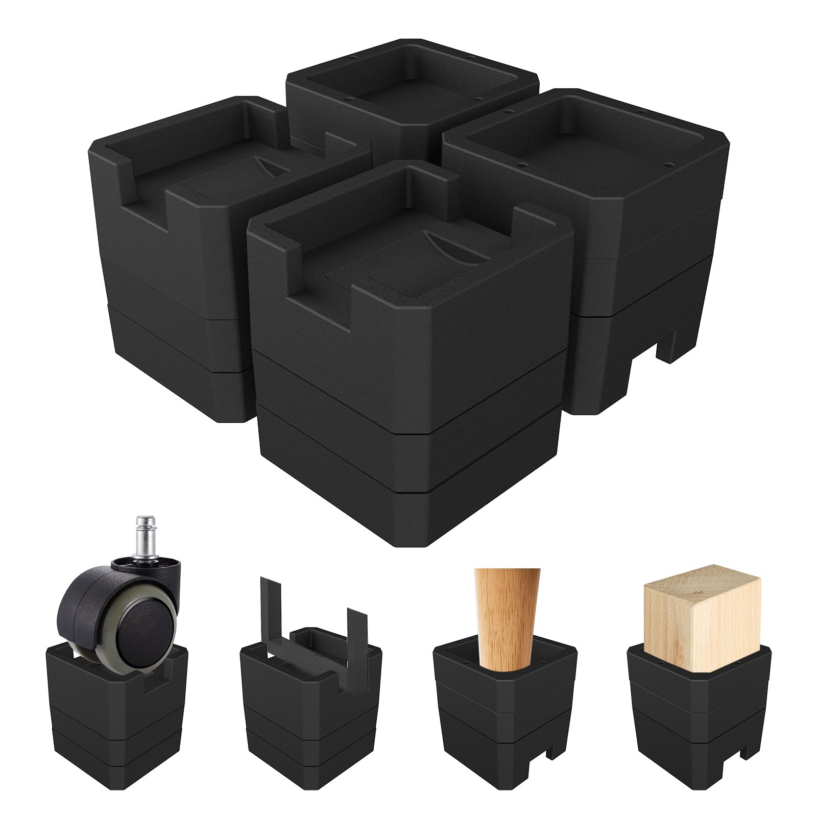 MYMULIKE Furniture Risers 3inch, Heavy Duty Bed Risers, Up to 6,000 lbs ...