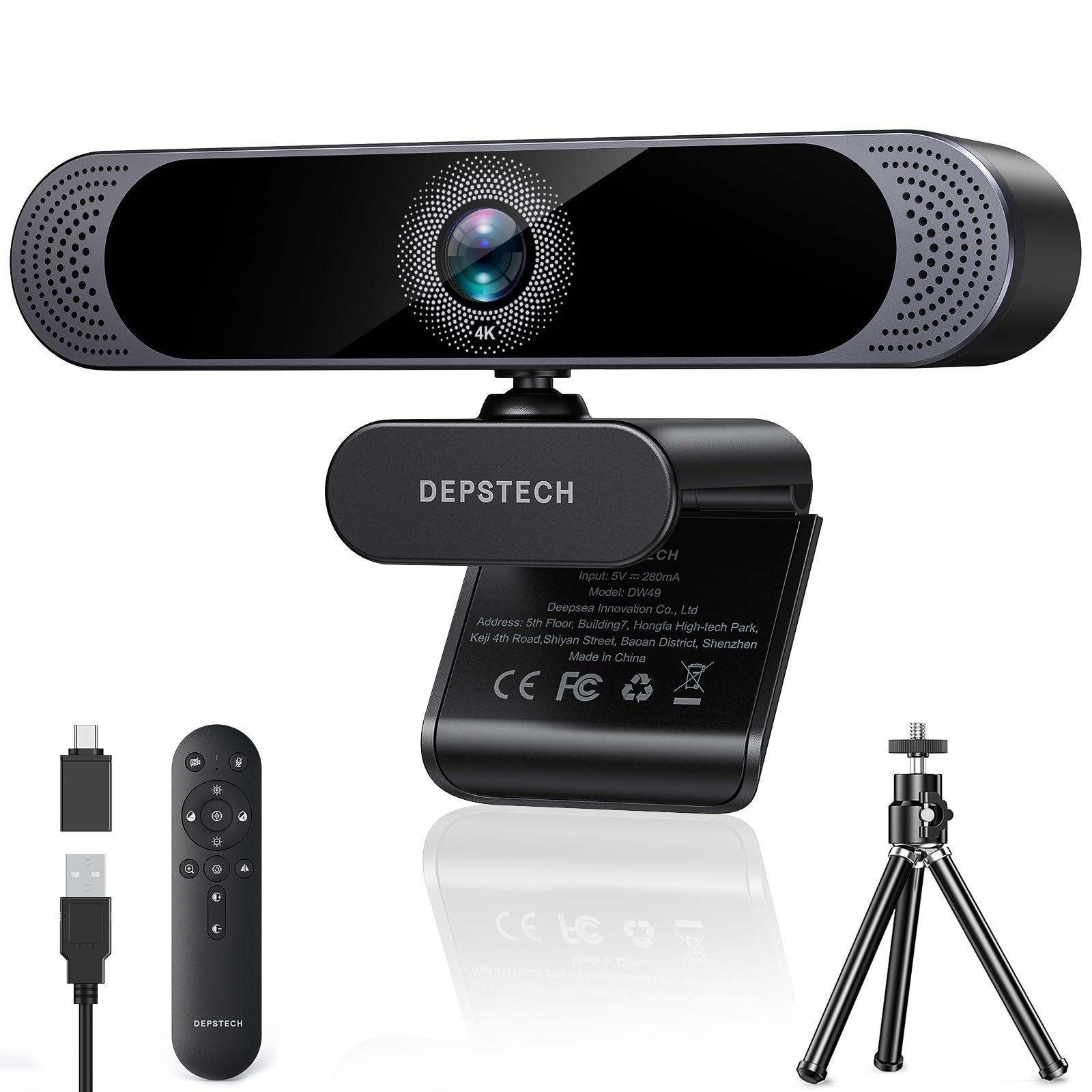 DEPSTECH 4K Webcam, Ultra HD 1/2.55'' Sony Sensor, 3x Digital Zoom, Dual Noise-Canceling ...