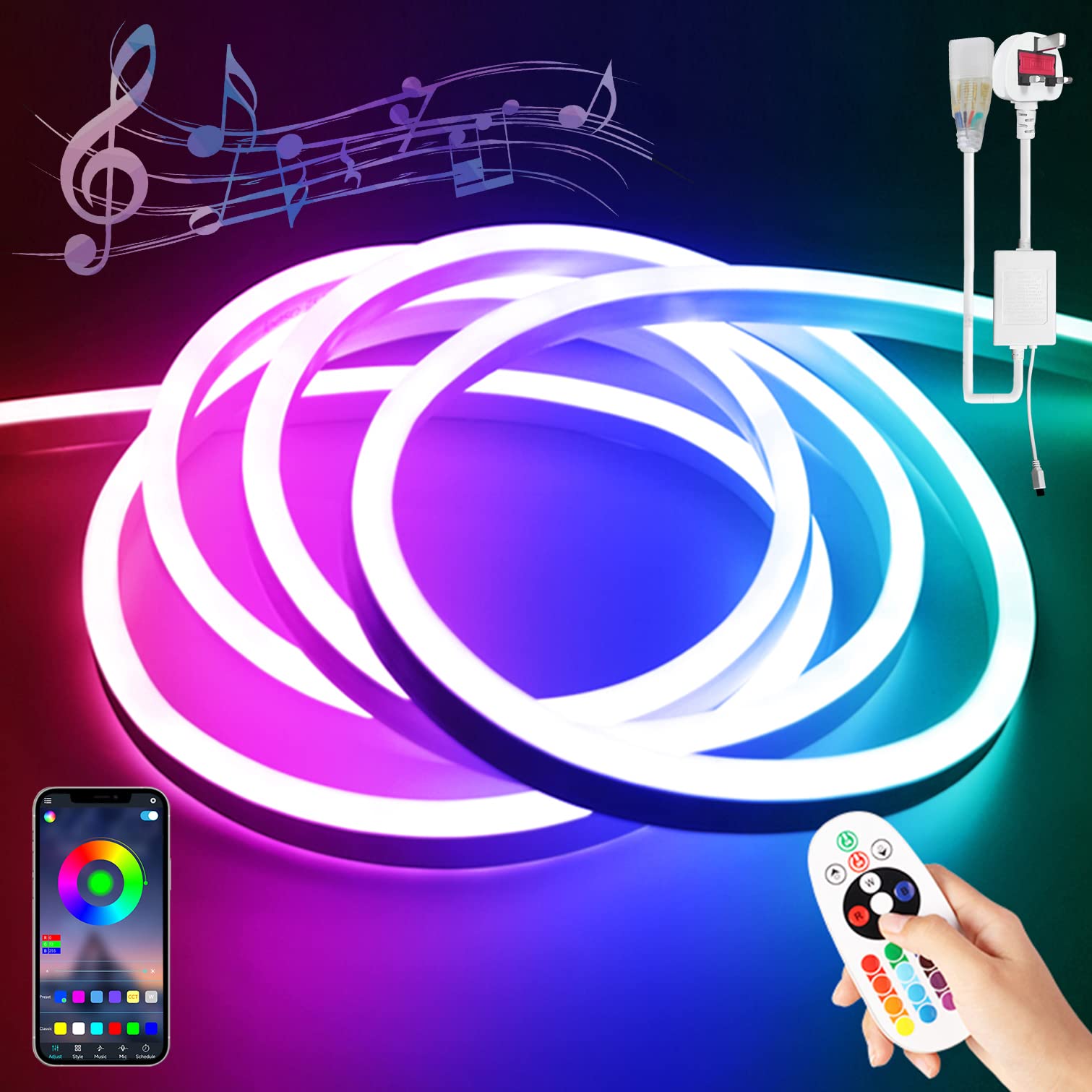 BRIMETI Neon LED Strip Light 5M RGB, 220-240V Flexible Cuttable ...