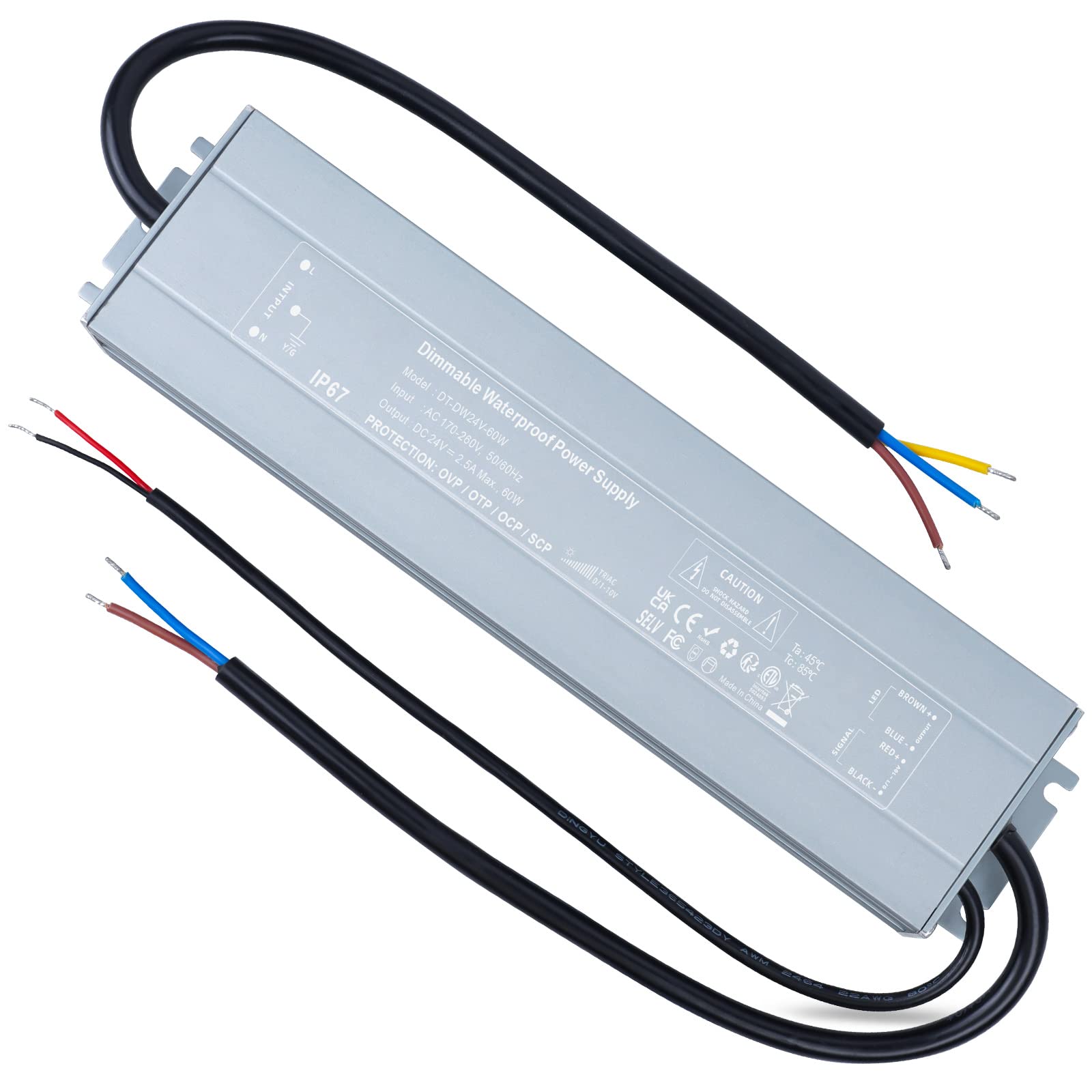 REYLAX 24V LED Driver Dimmable 60W 2.5A IP67 Waterproof LED Transformer Constant Voltage Outdoor ...
