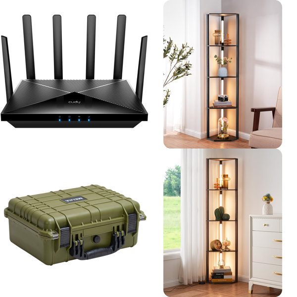 5G Router, Waterproof Camera Case, Floor Lamps with Shelves