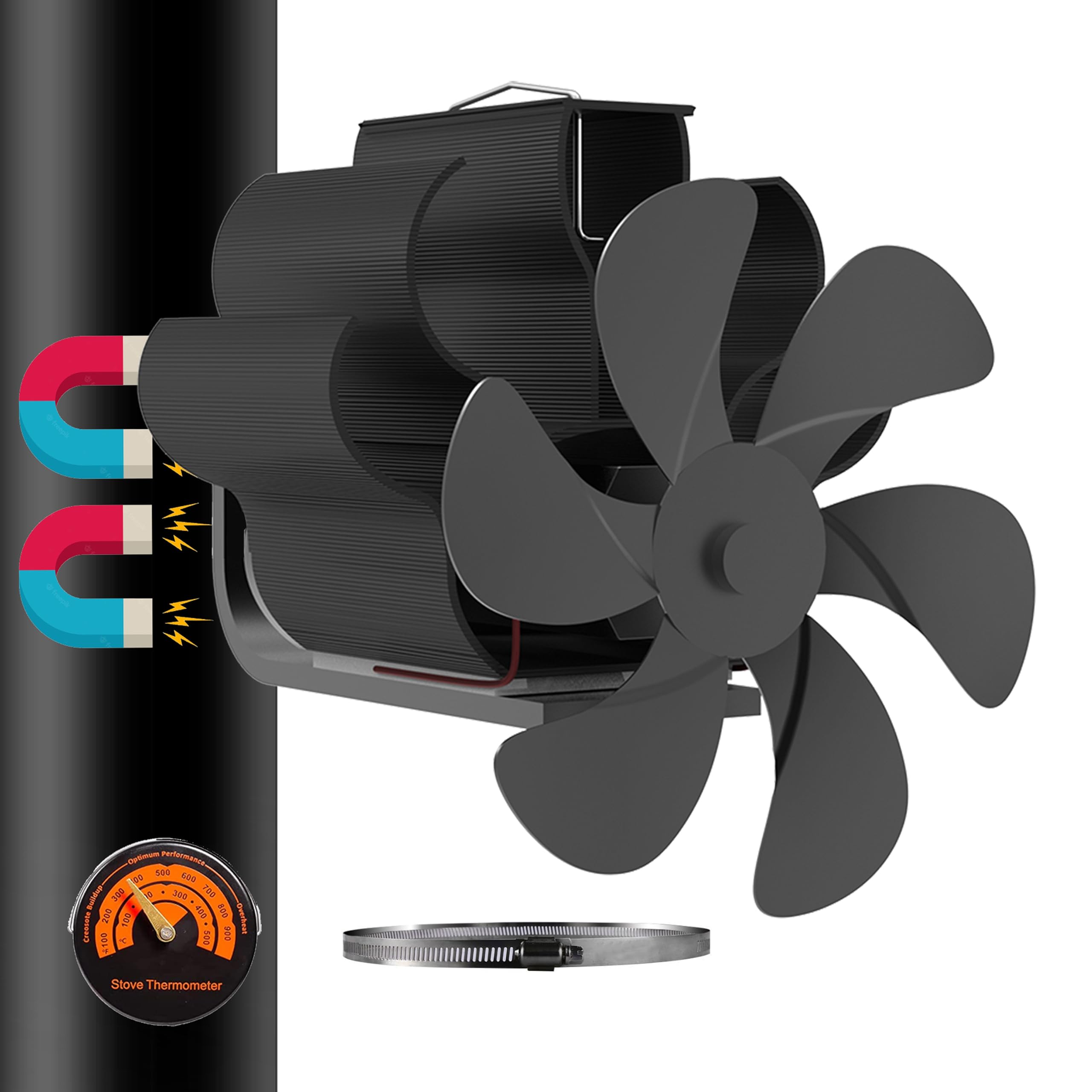 KOPBTBOY Magnetic Stove Fan, 6 Blades Upgrade Magnetic Log Burner Fan ...
