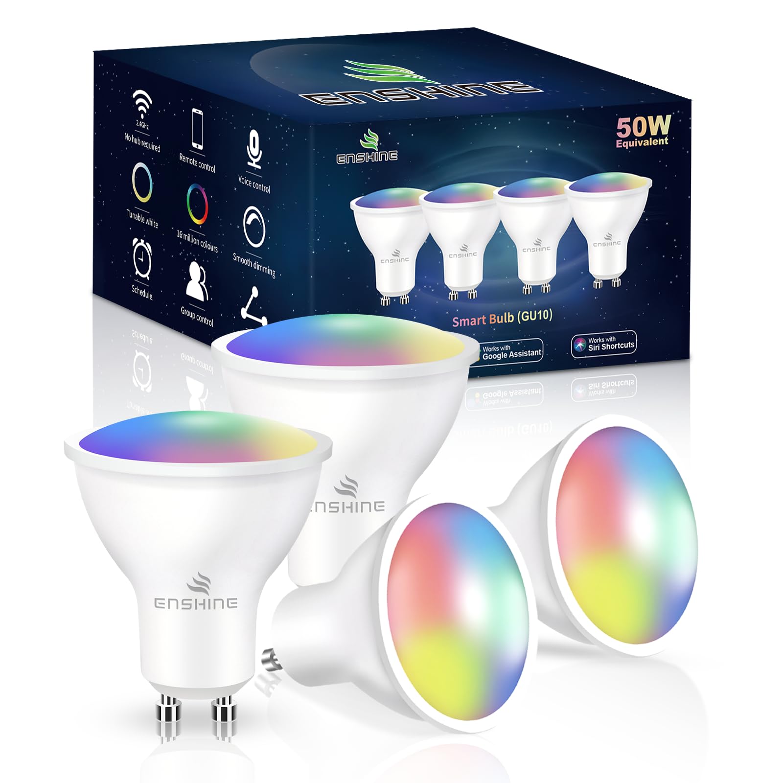 Enshine GU10 Smart Bulb, Tunable White and RGB Colour WiFi Light Bulbs ...