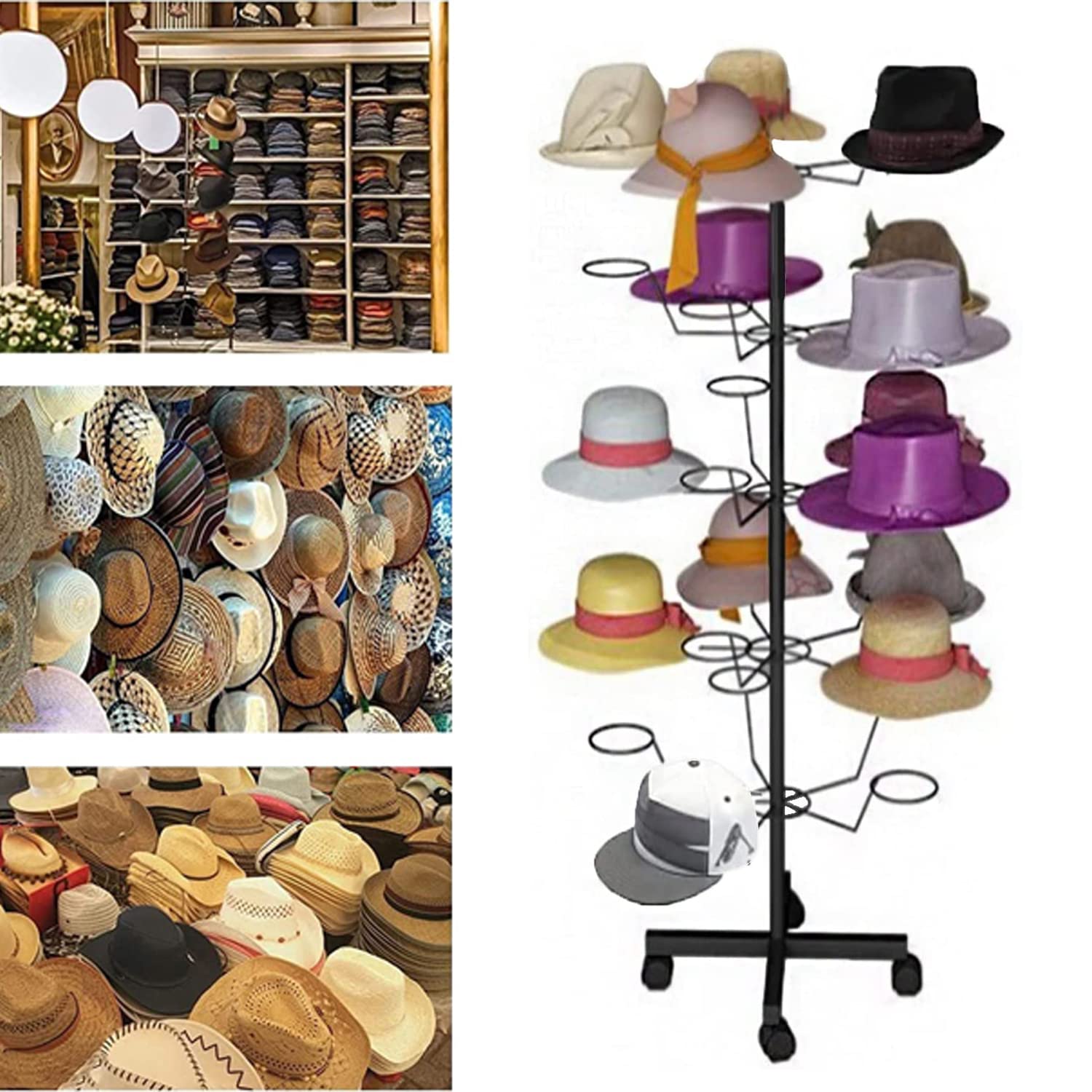 ybaymy 5 Tier Hat Racks Hat Display Rack Stand with 25 Hooks Rotating ...