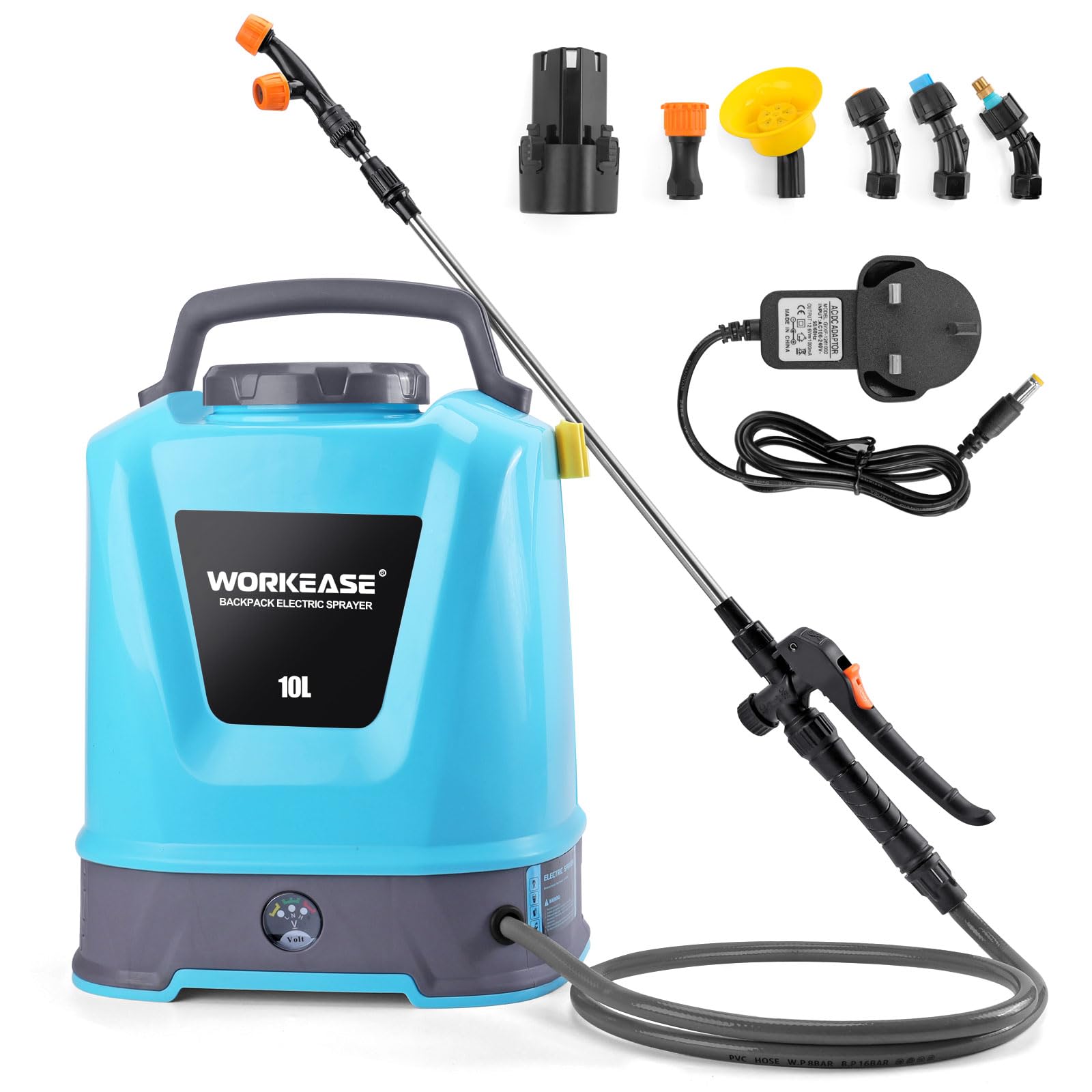 WORKEASE Battery Powered Backpack Sprayer 10L, Pump Sprayer with 6 Mist ...