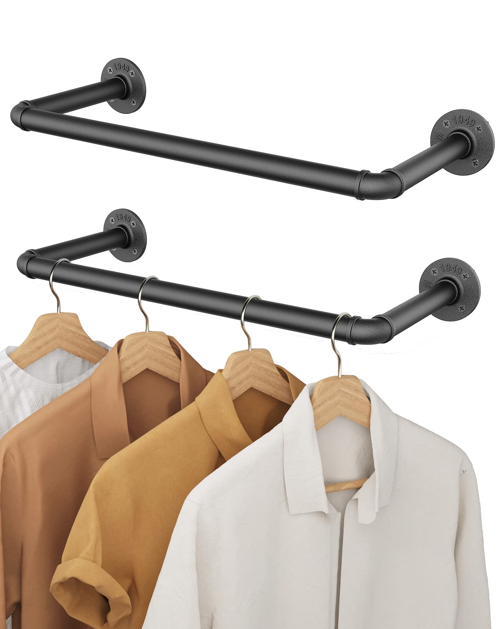 OROPY Industrial Pipe Clothes Bar Rack, Set of 2, 49cm Wall Mounted ...