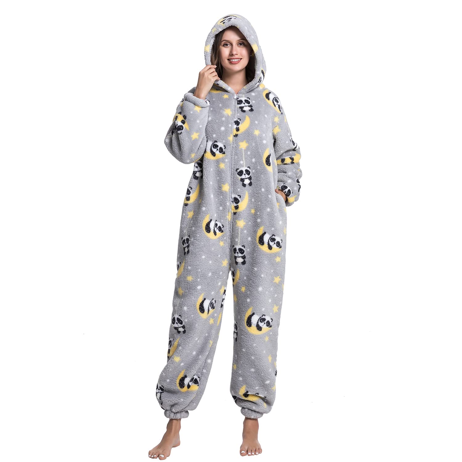 JULGIRL Women's Fleece Onesie Pajamas Animal One Piece Hooded Flannel ...