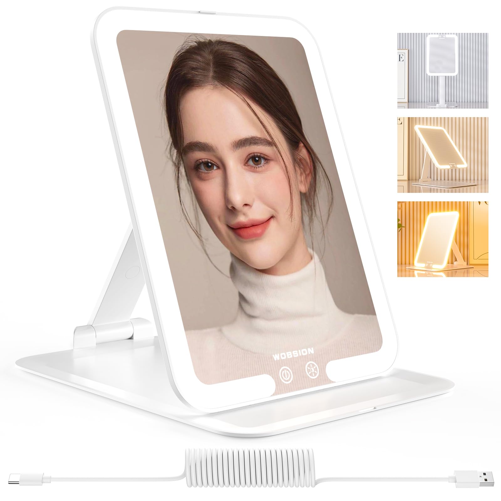 wobsion Travel Makeup Mirror Rechargeable, Illuminated Makeup Mirror ...
