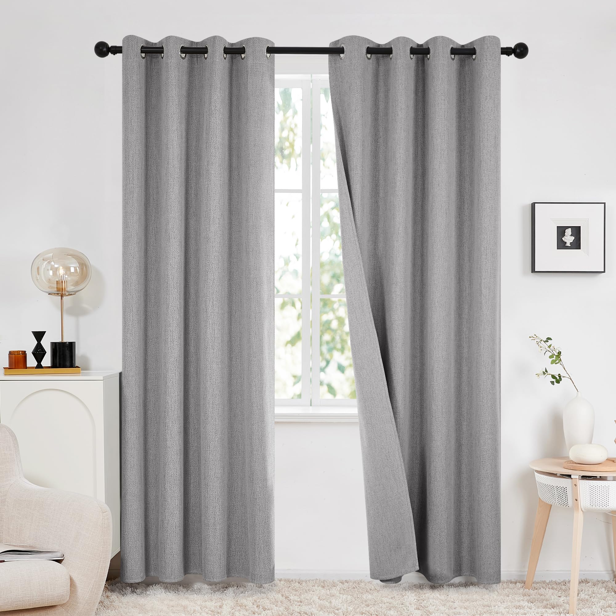 Deconovo Full Blackout Curtains with Double-sided Faux Linen Eyelet ...