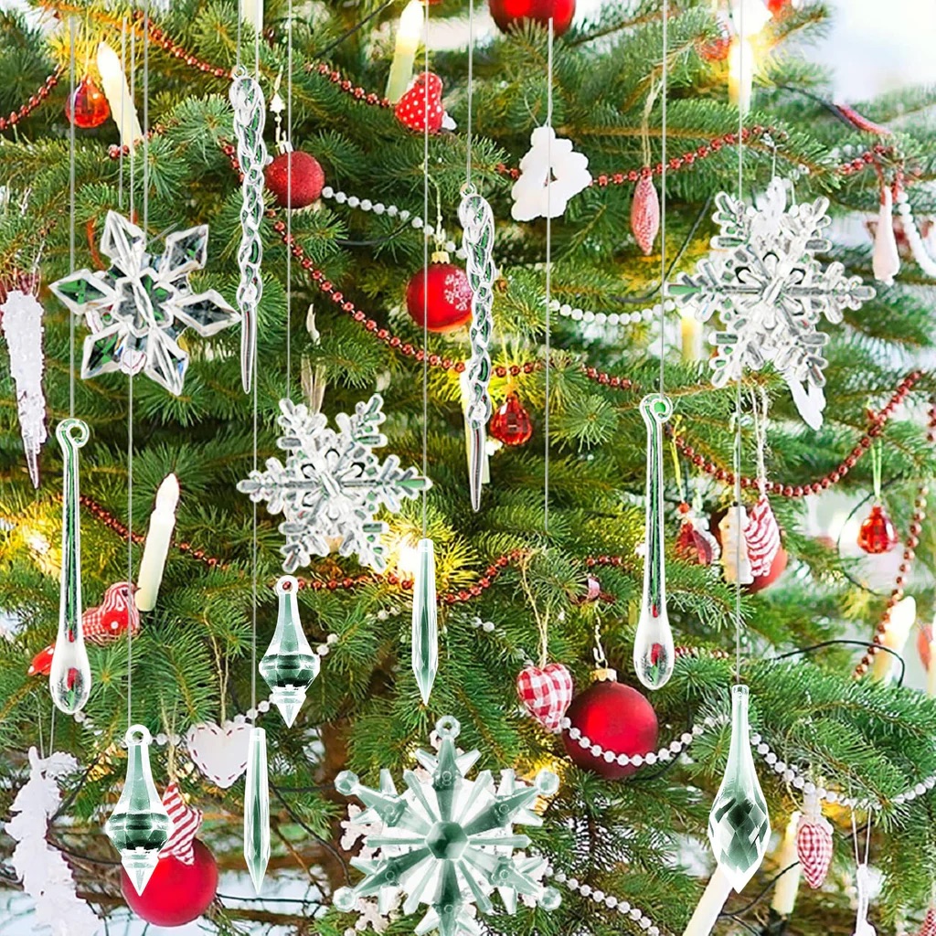 12 x 100pcs Acrylic Snowflake Acrylic Icicles Christmas Tree Icicle ...