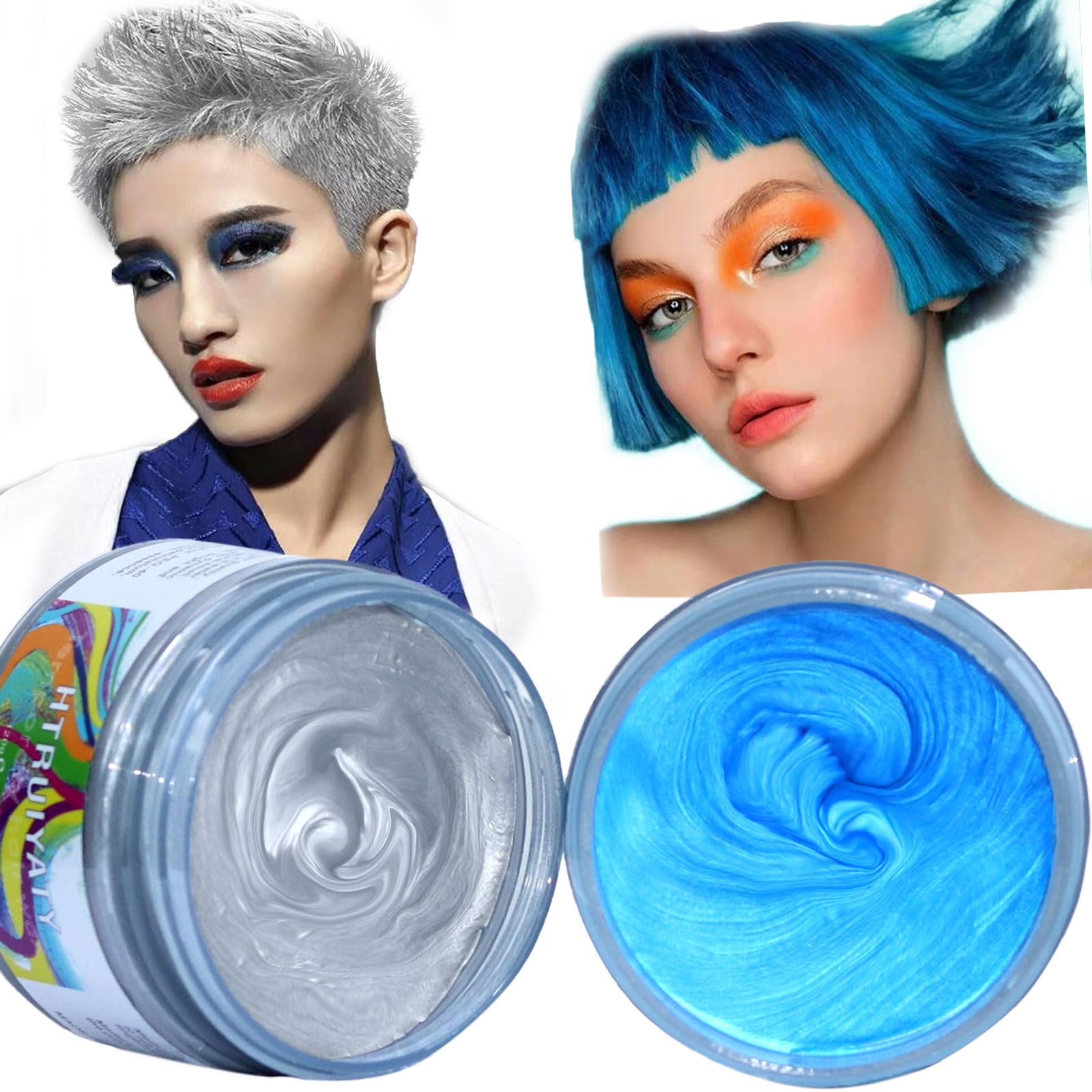 Blue And Grey Hair Color Wax Temporary Colour Hair Dye Clay For One ...